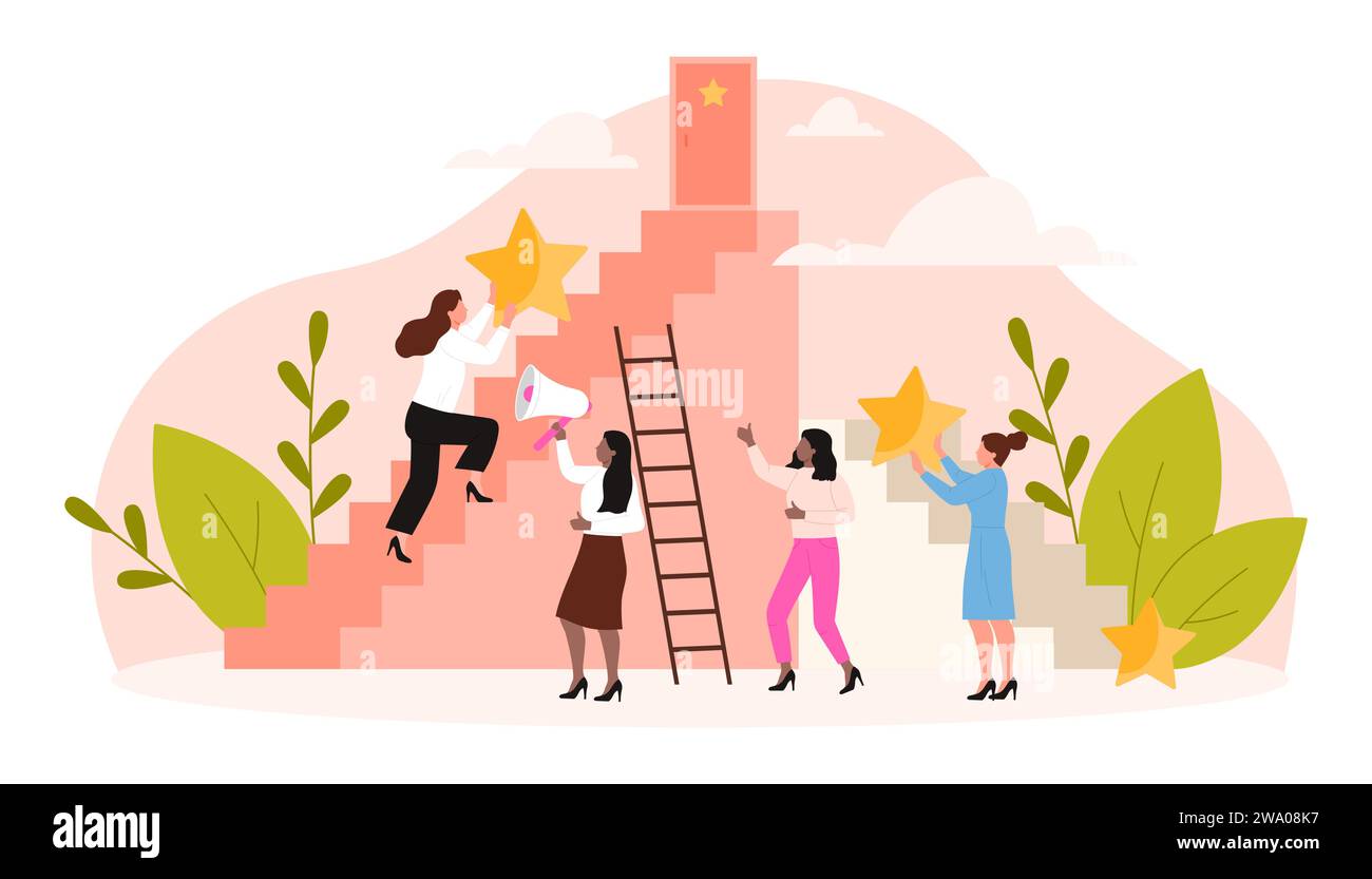Female support and leadership, career success vector illustration ...