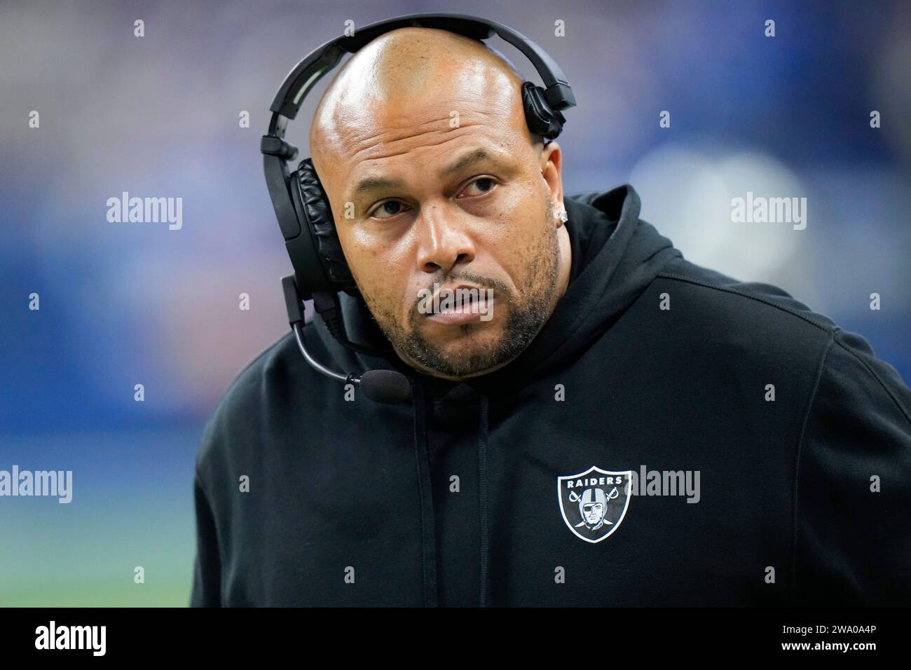 Las Vegas Raiders head coach Antonio Pierce walks along the sideline ...