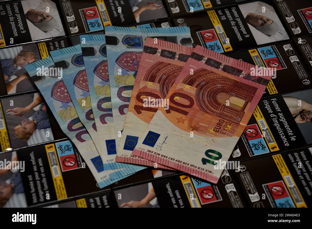 France. 31st Dec, 2023. In this photo illustration, Euro banknotes are ...