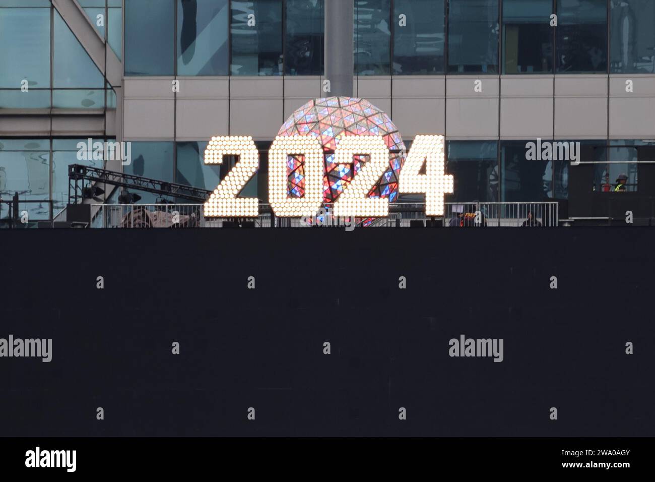 New York, United States. 31st Dec, 2023. A sign with the 2024 numerals ...