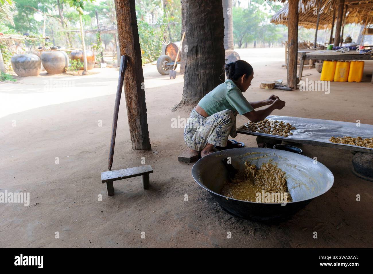 Distilling toddy, wine made from palm tree sap in the Mandalay region ...