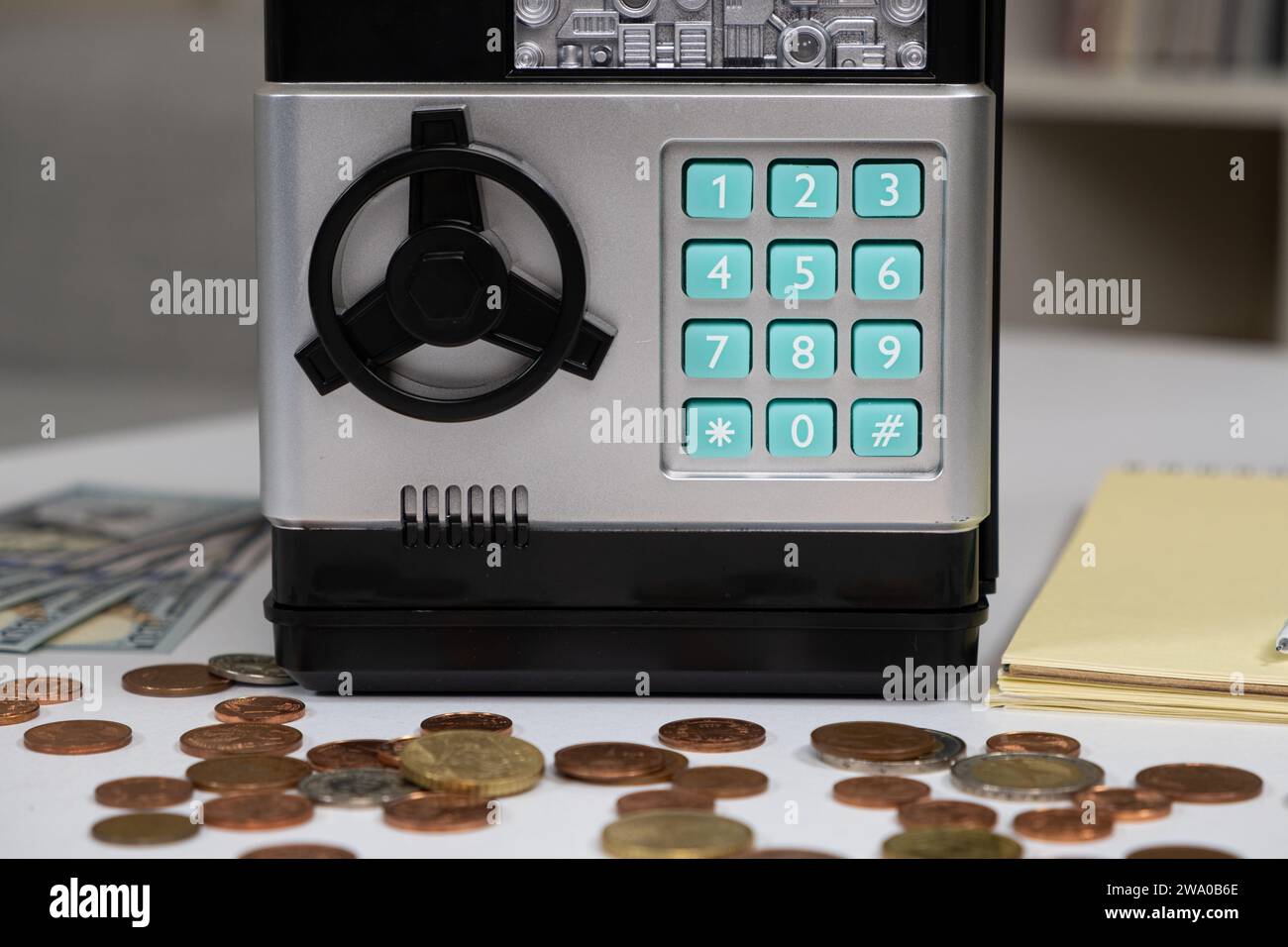 Toy safe piggy bank for money, coins and banknotes for kids Stock Photo ...