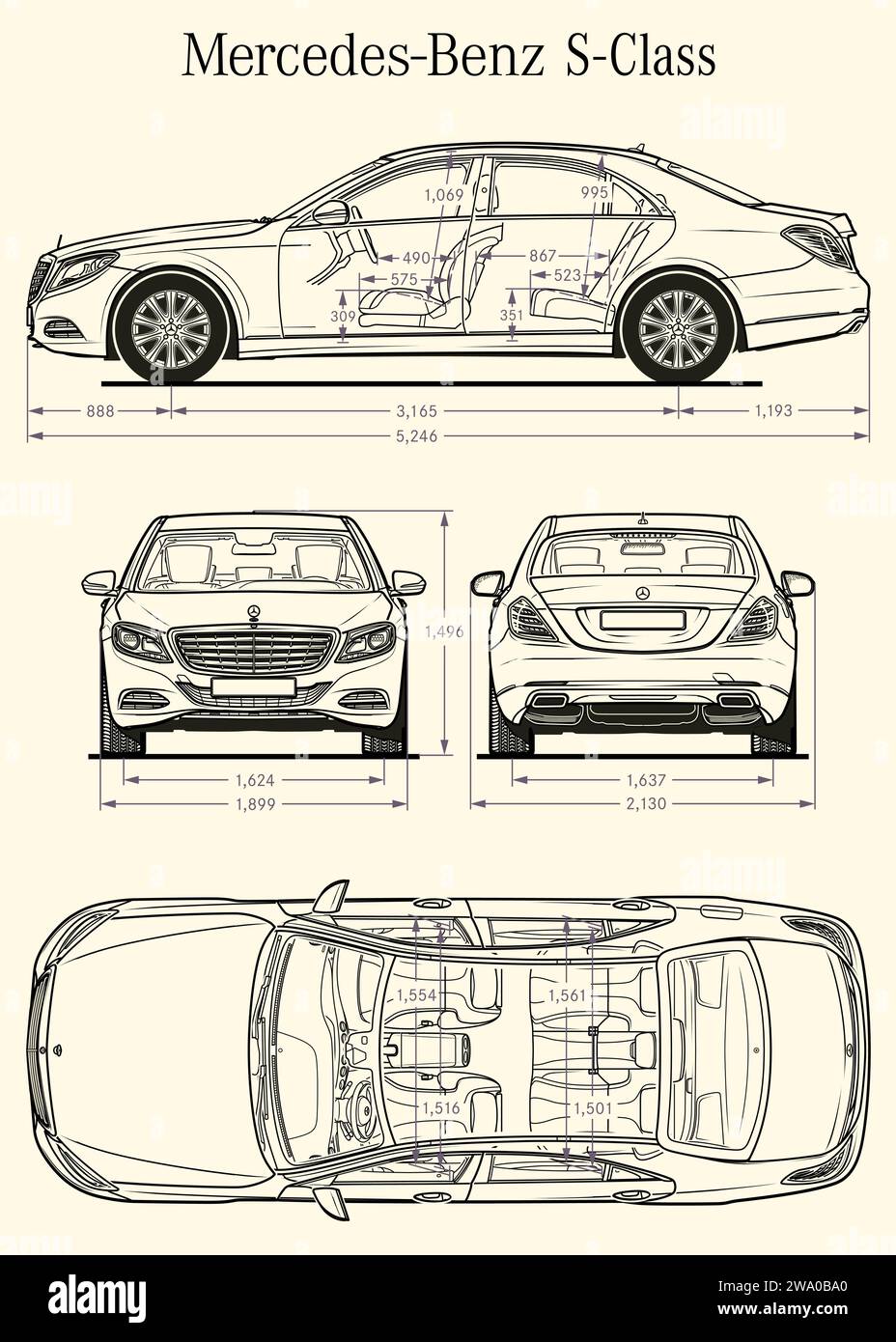 Mercedes Class S 2013 car blueprint Stock Vector Image & Art - Alamy