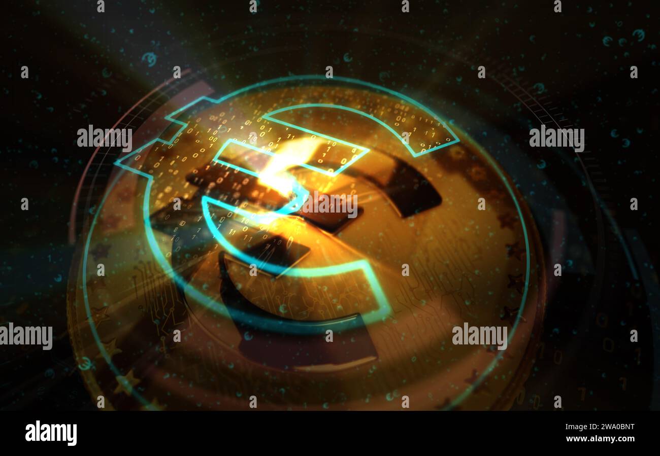 Euro EUR CBDC cryptocurrency gold coin on green screen background ...