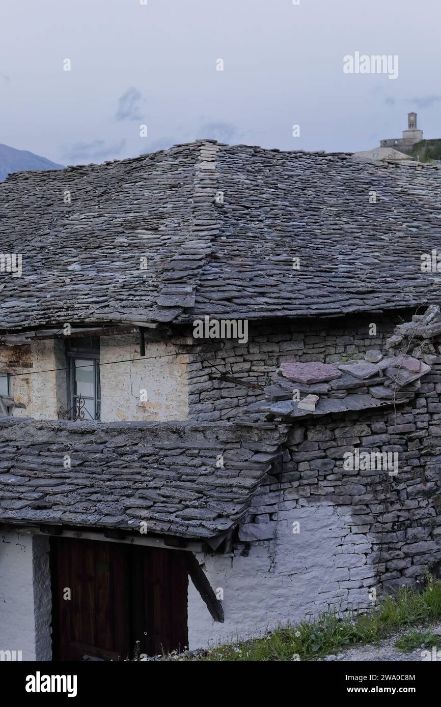 186 View over the flat dressed stone covered roof of an Ottoman era ...
