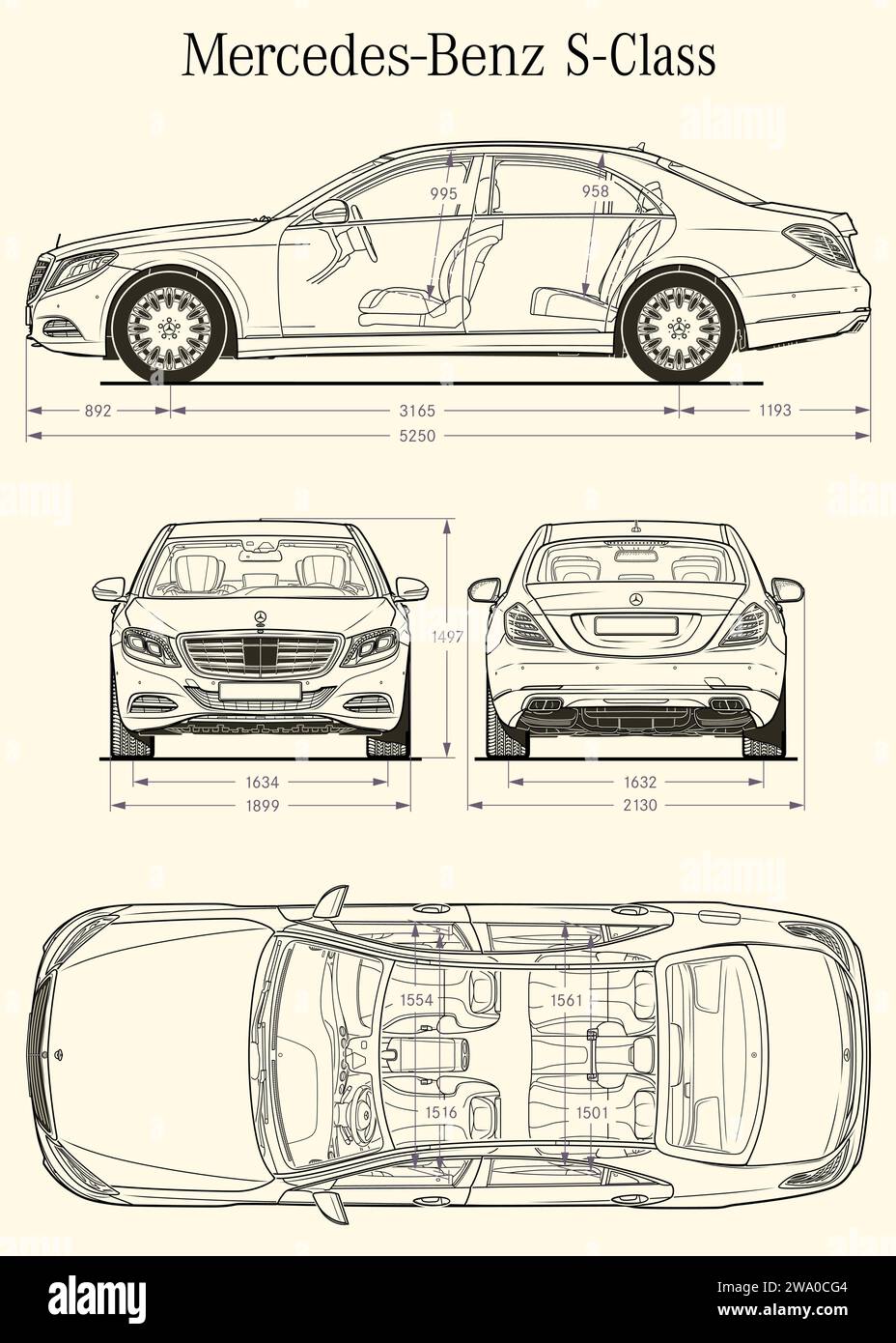 Mercedes Class S 2014 car blueprint Stock Vector Image & Art - Alamy