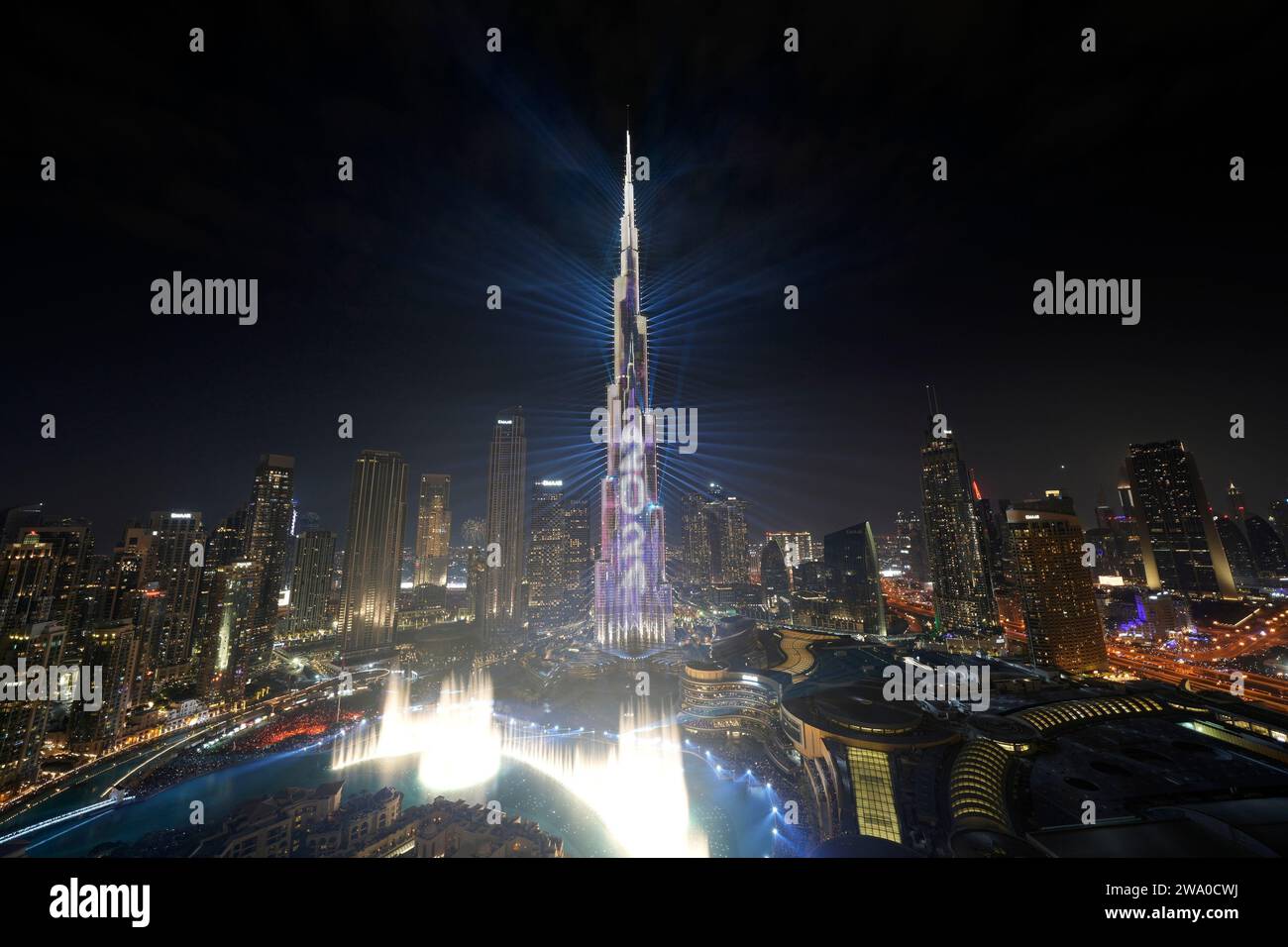 Lights illuminate at the Burj Khalifa, the world's tallest building ...