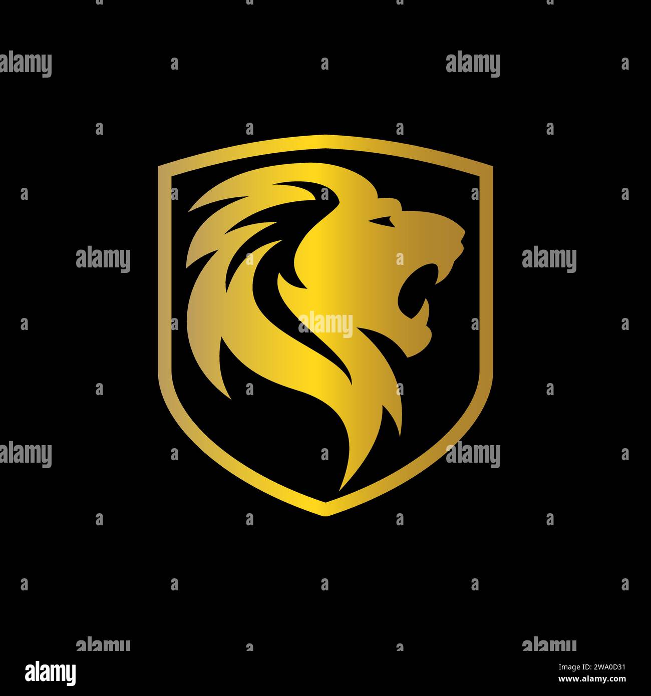 Lion head simbol logo shilouette shield gold Stock Vector Image & Art ...