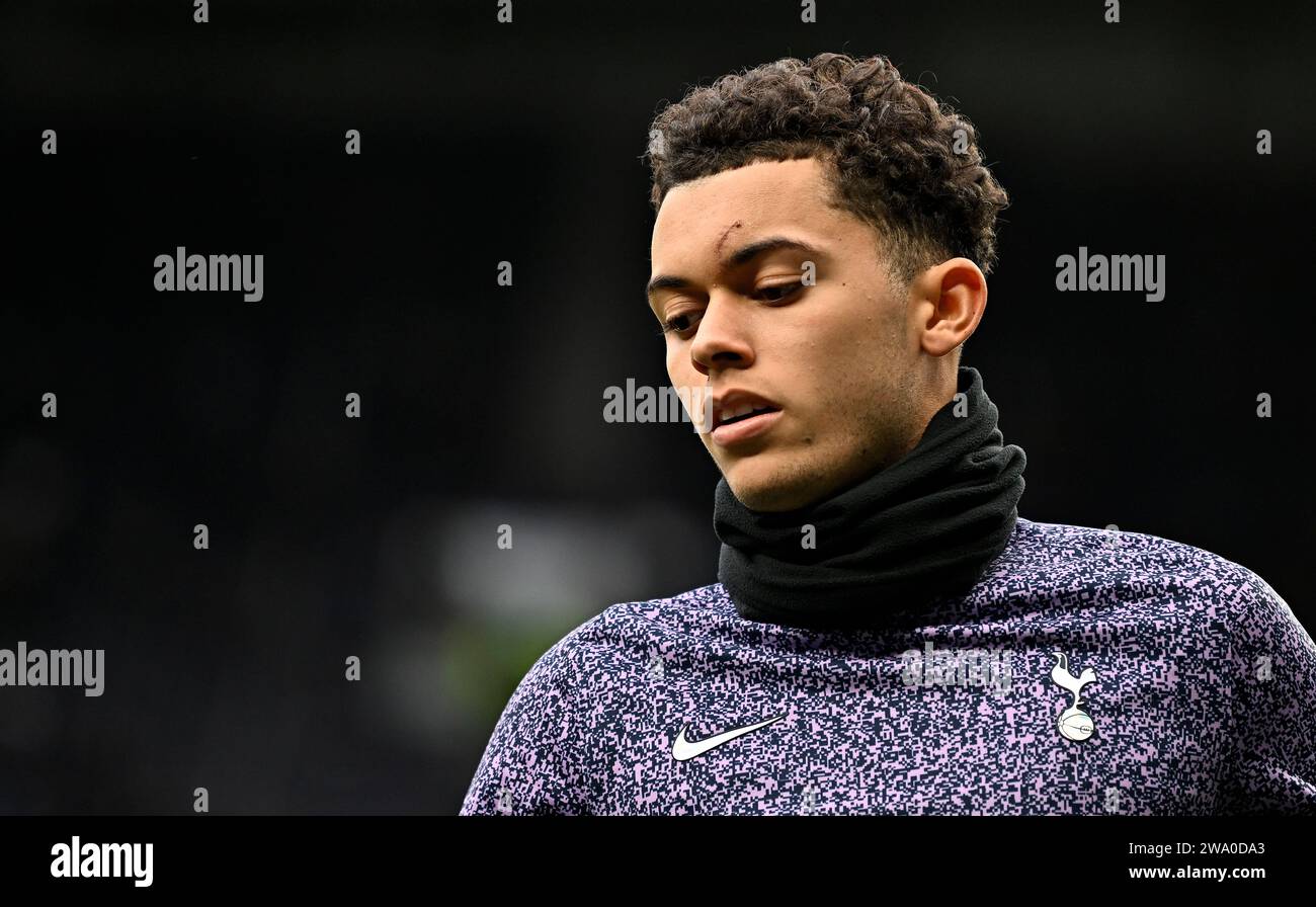 London, UK. 31st Dec, 2023. Brennan Johnson (Tottenham) in the warm up ...