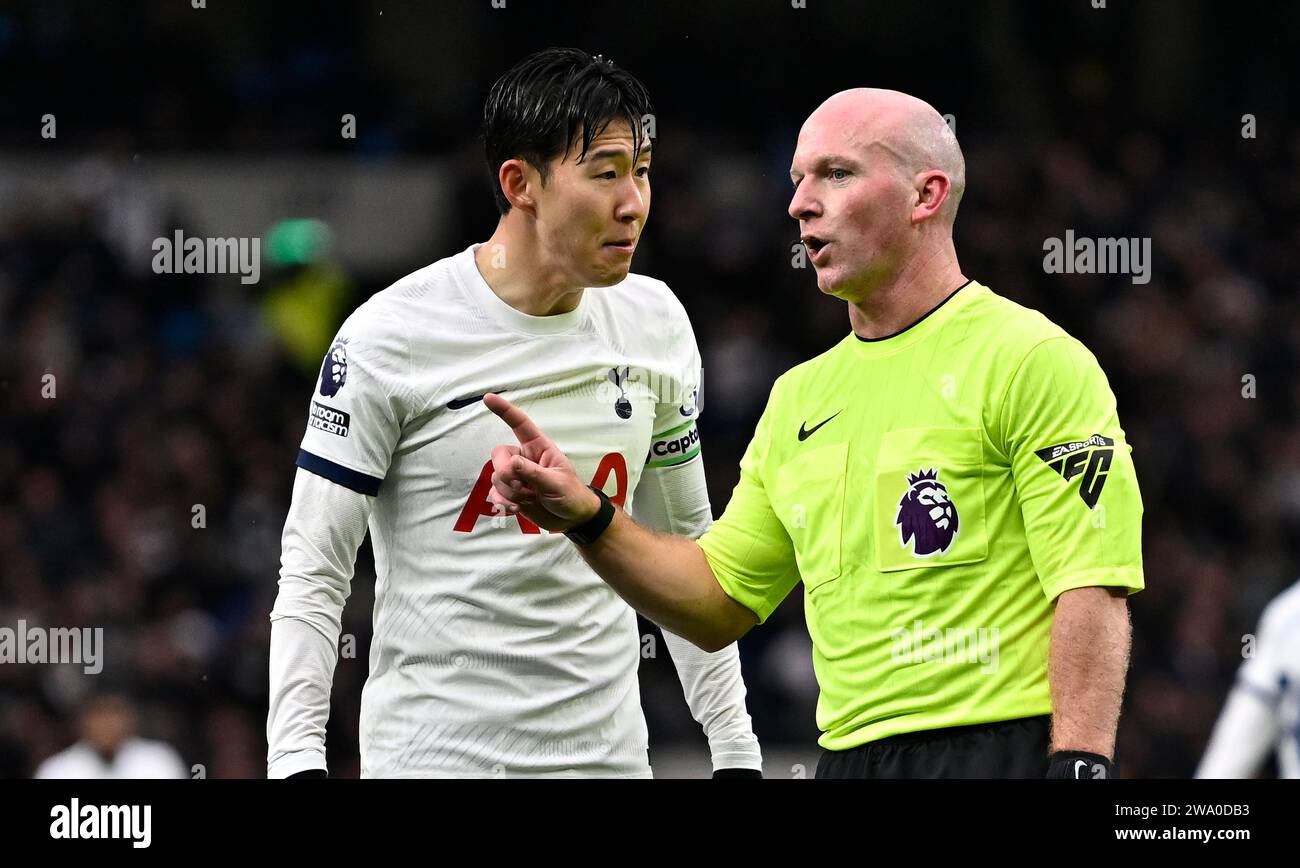 London, UK. 31st Dec, 2023. Son Heung-min (Tottenham) speaks to Simon ...