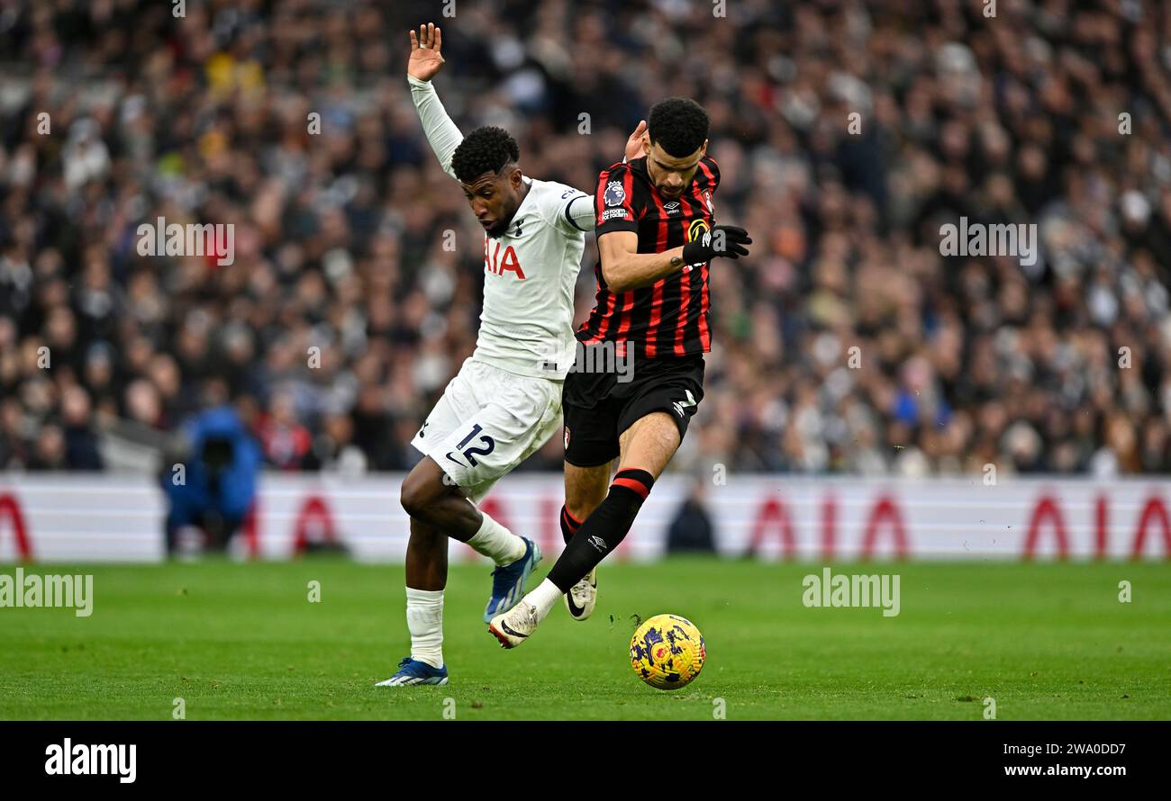 London, UK. 31st Dec, 2023. Emerson Royal (Tottenham) and Dominic ...