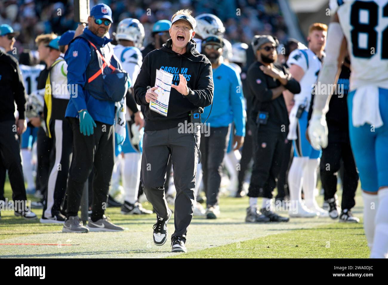 Carolina Panthers interim head coach Chris Tabor reacts during the ...