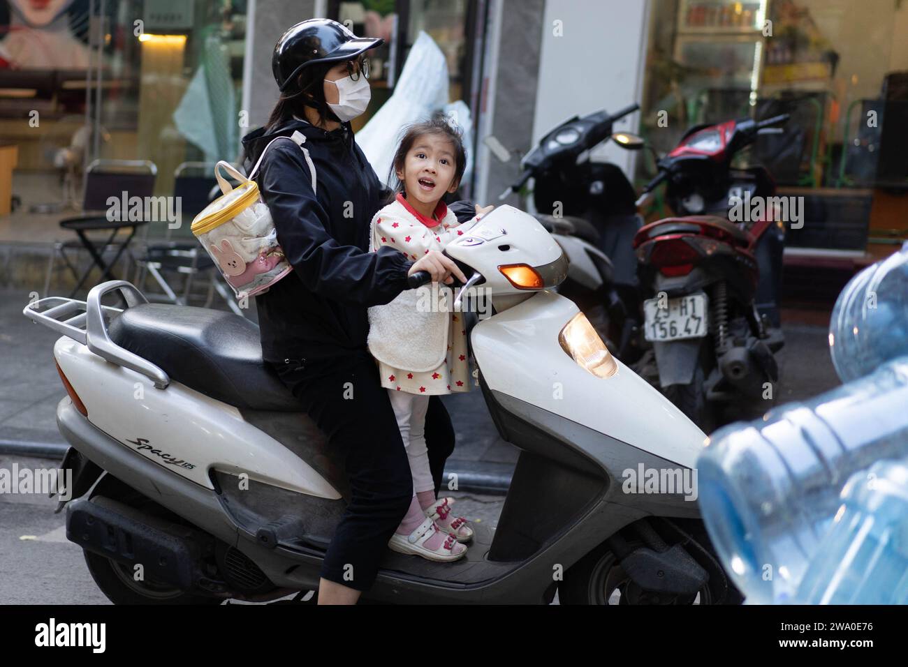 Residents of Hanoi in Vietnam transport their goods, animals, family ...