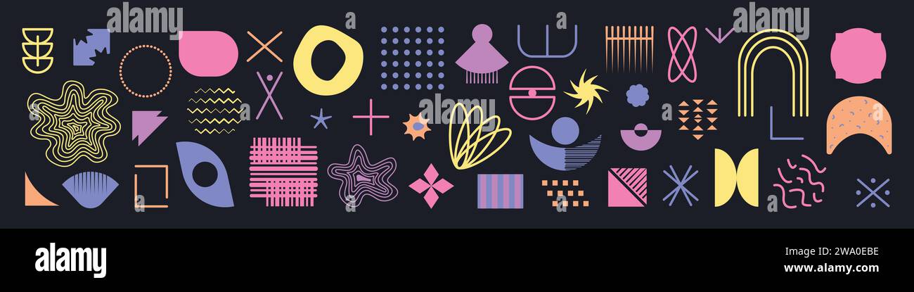 Memphis design geometric shapes and elements, brutal primitive figures ...