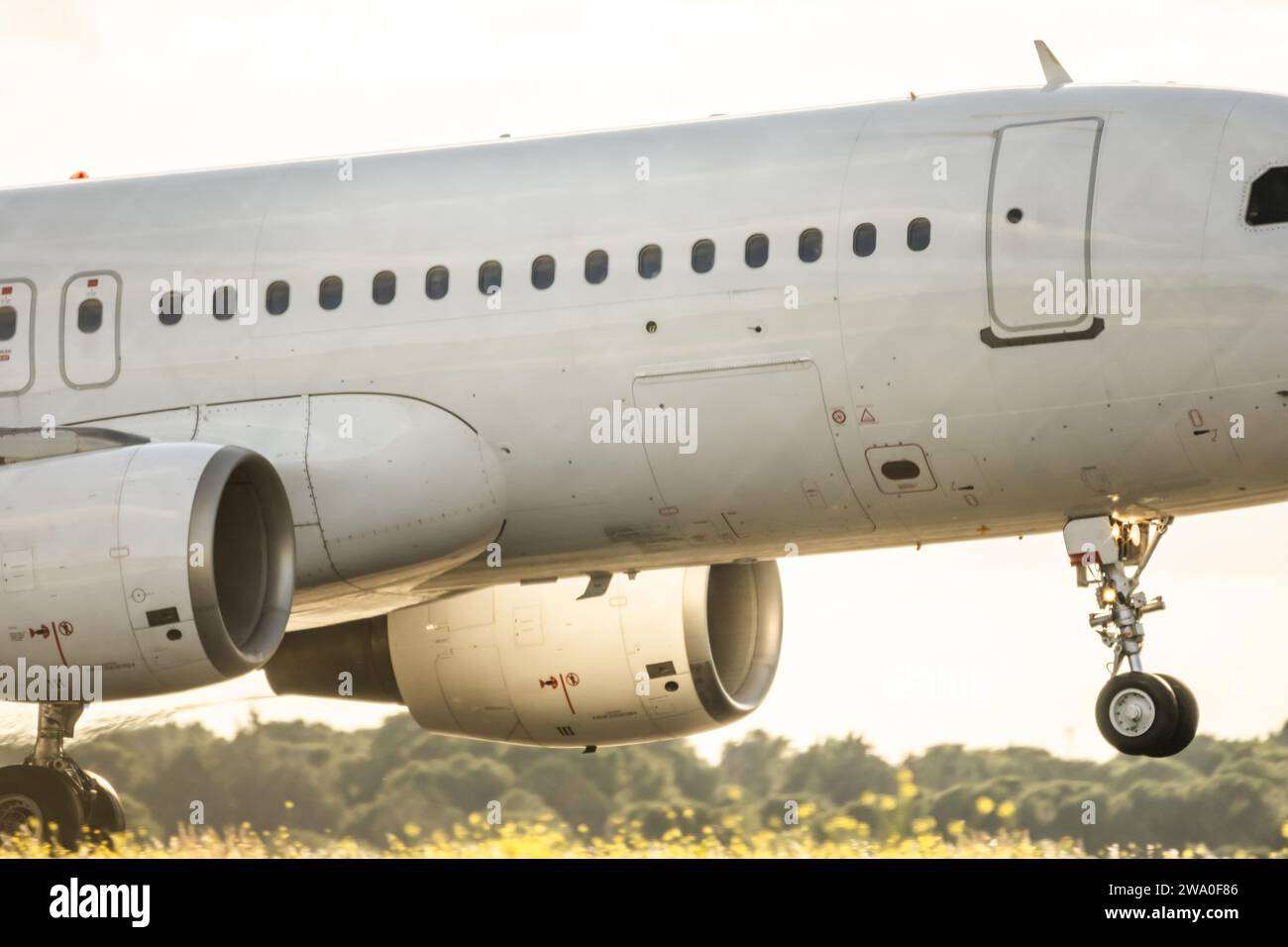 fuselage of an airplane with jets and landing gear in first plane Stock ...
