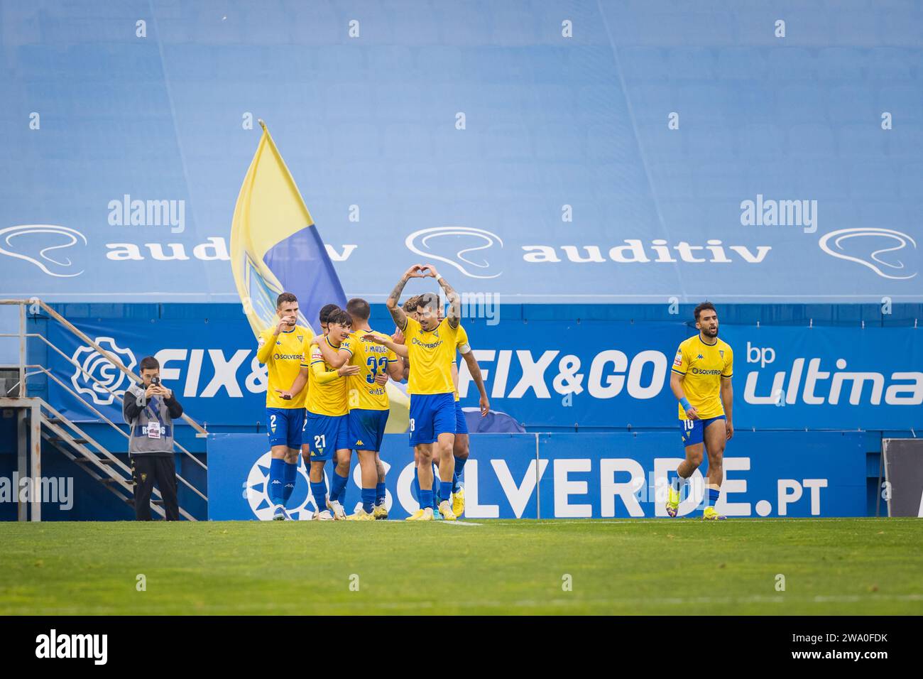 Estoril Praia team players celebrate after scoring a goal during the ...