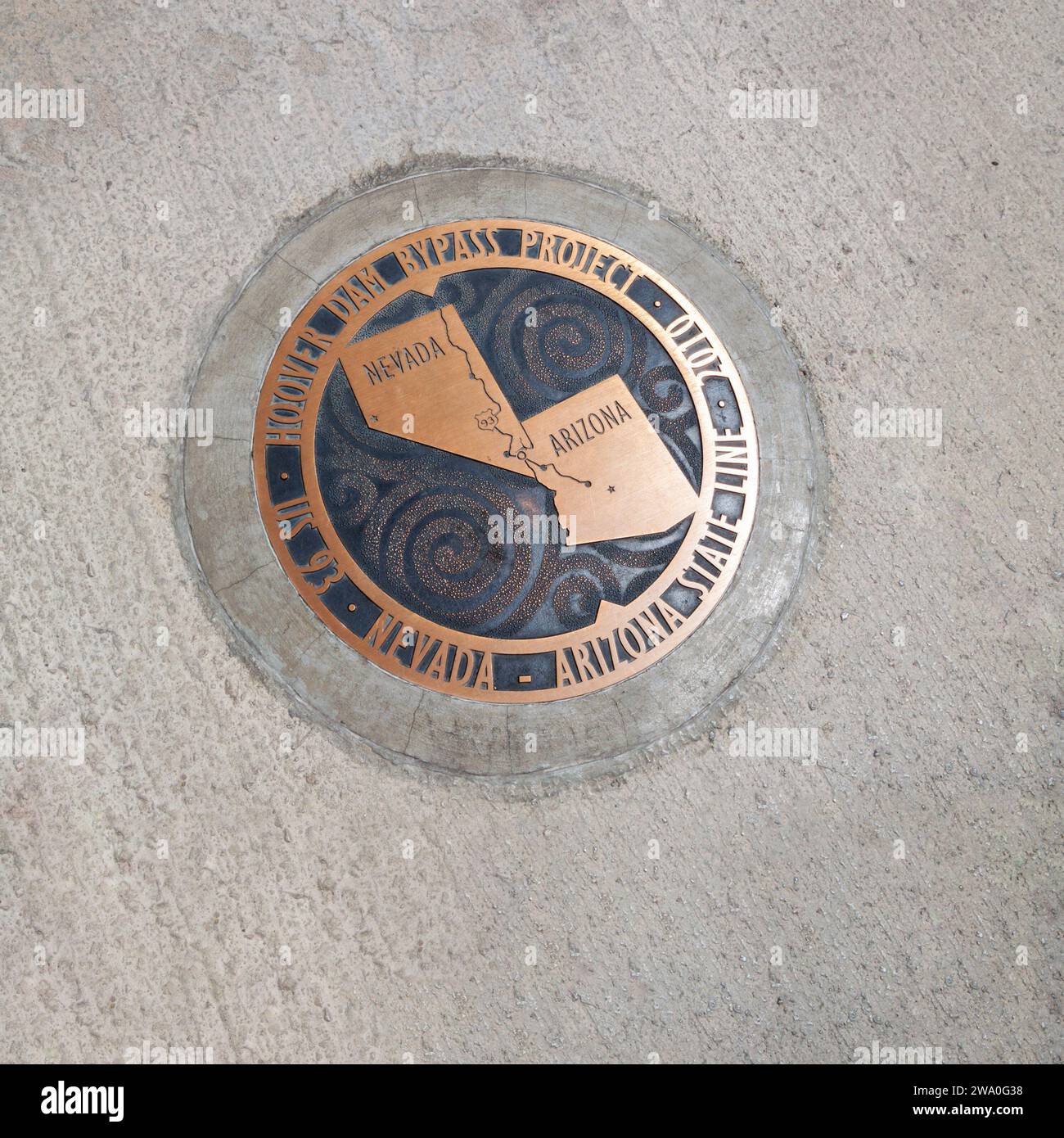 copper metal marker set in concrete pavement for hoover dam bypass ...