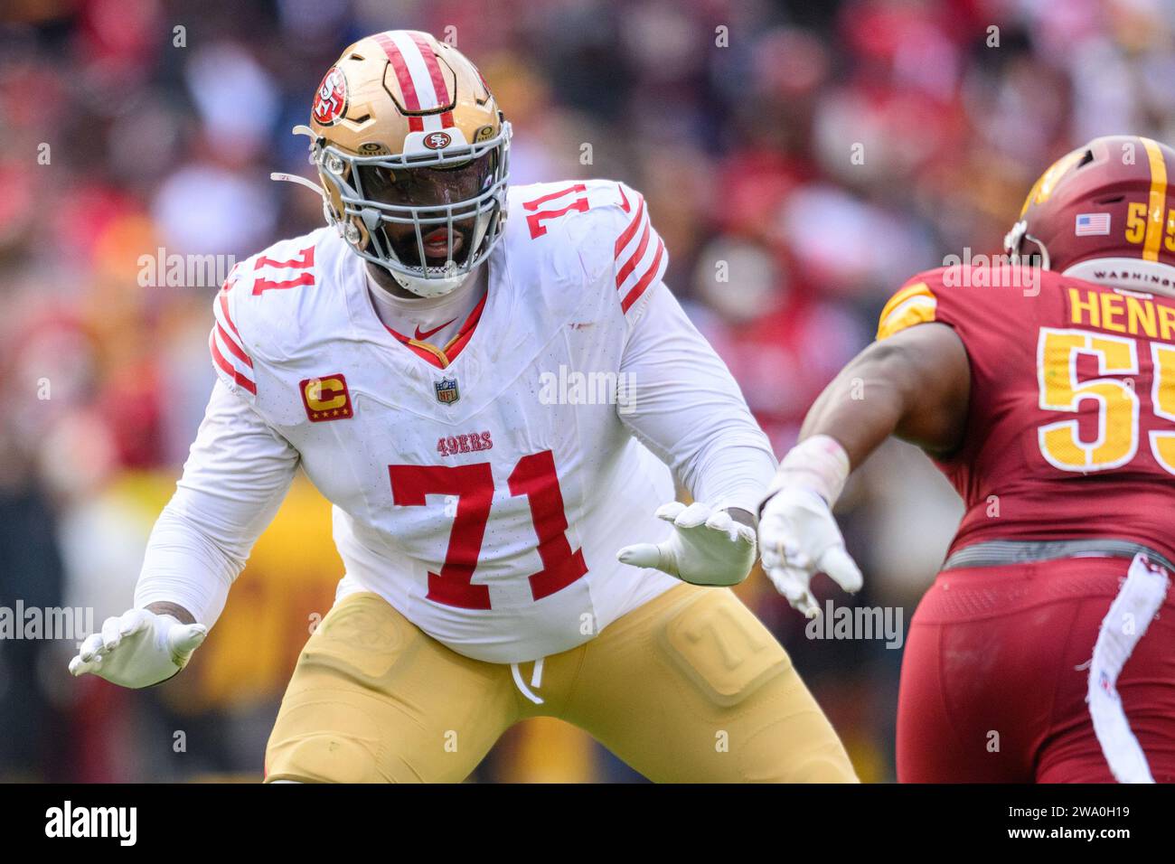Landover, MD, USA. 31st Dec, 2023. San Francisco 49ers offensive tackle ...