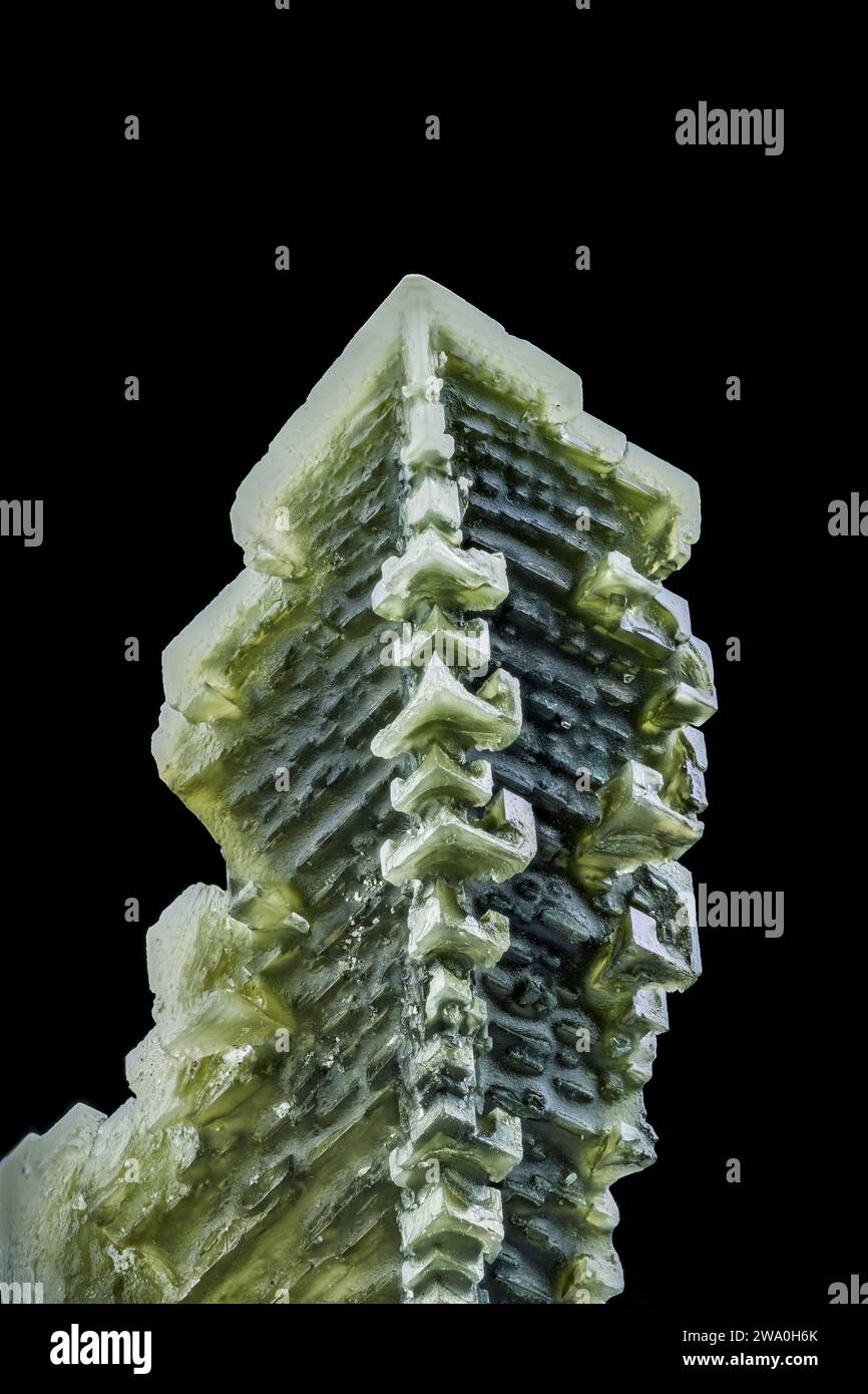 skeletal halite crystal (with green inclusion of tolbachite) isolated ...