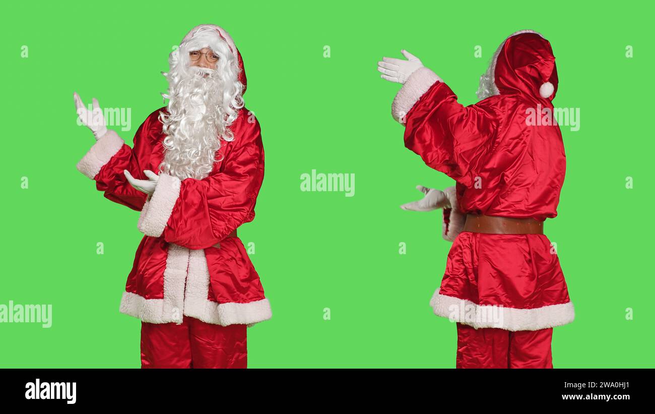 Man dressed like santa claus does ad in studio with greenscreen ...