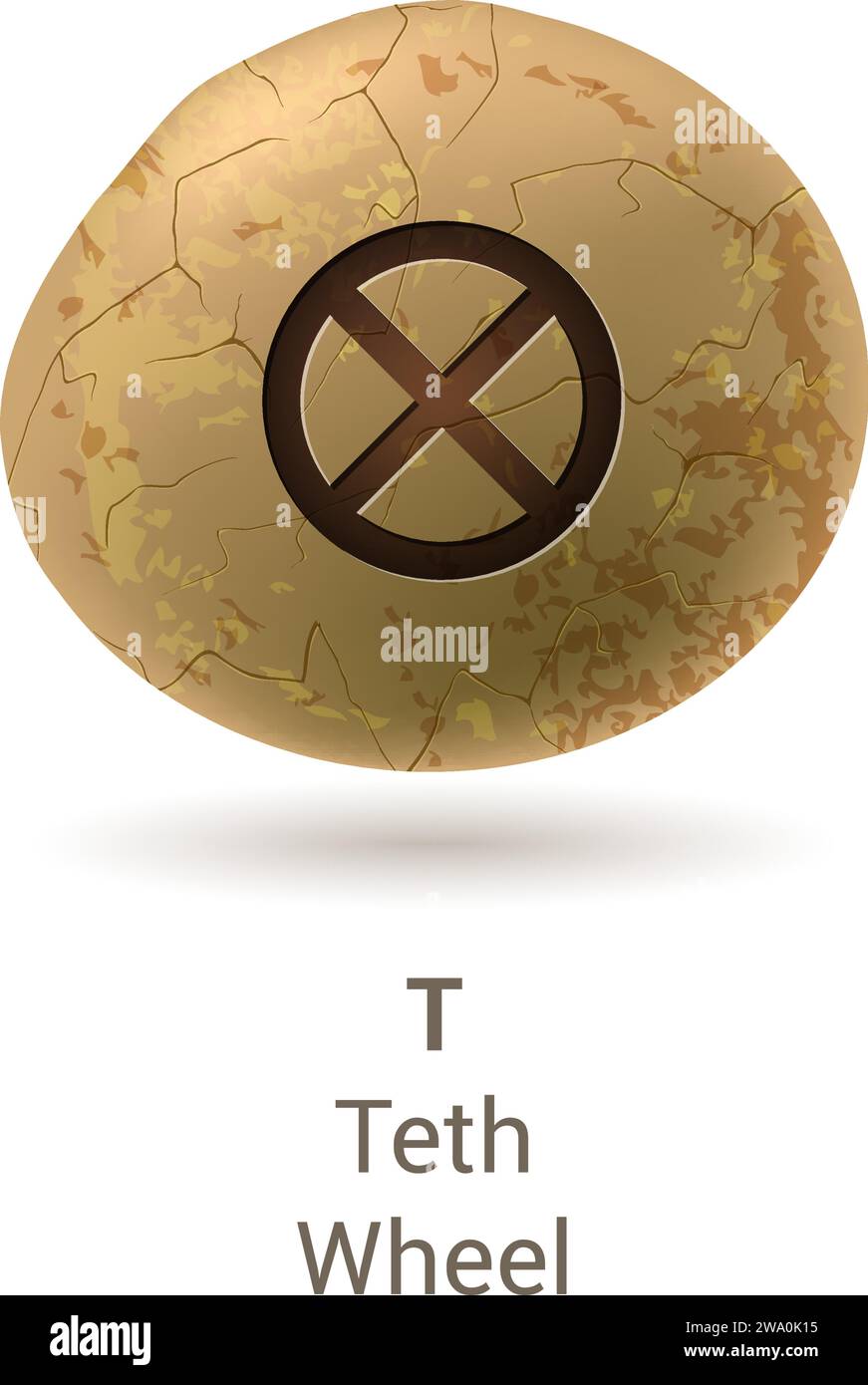 Illustration of Runic Stone with Letter T, Teth, or Wheel from ...