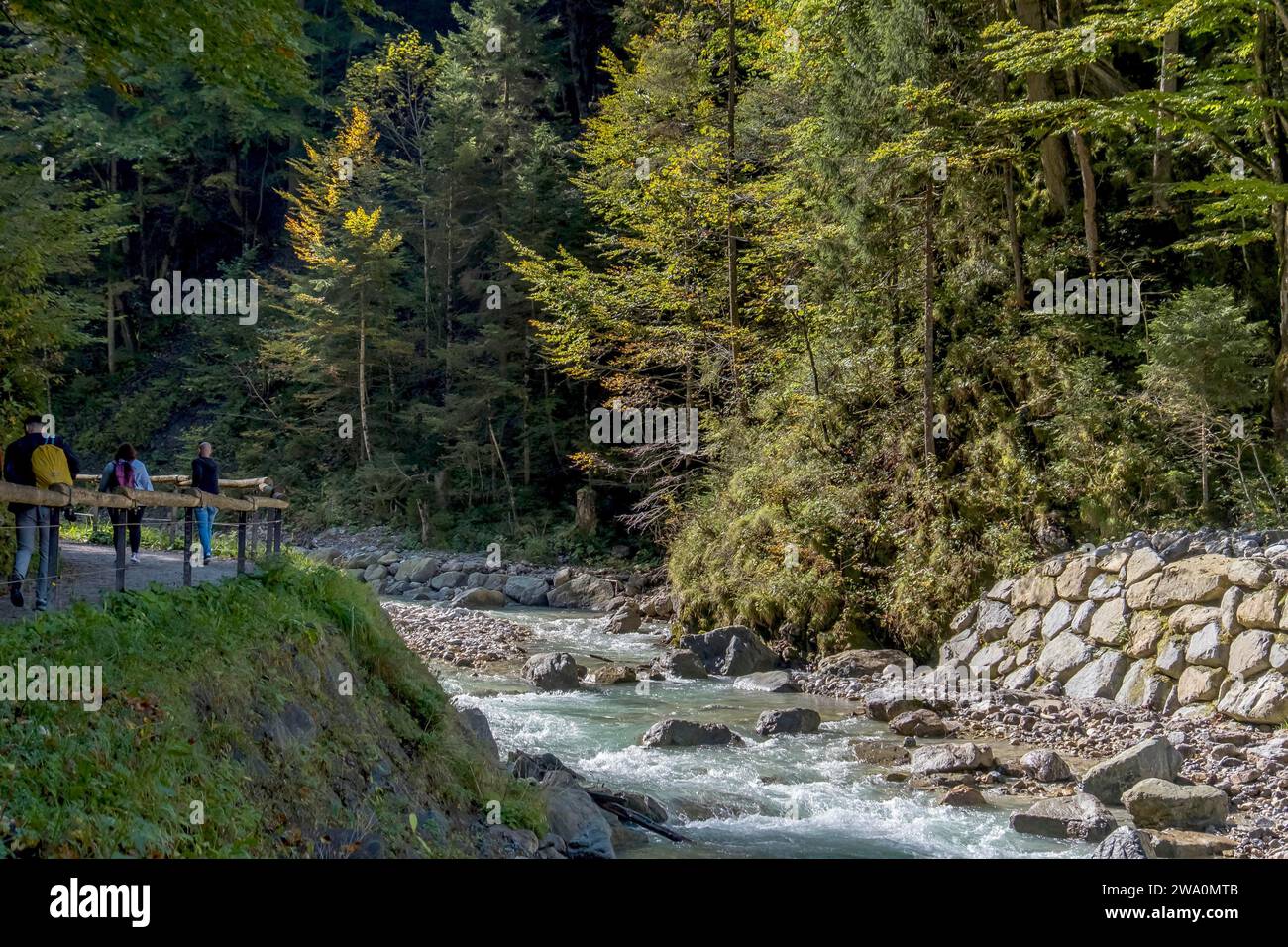 Mountain river Partnach, near the entrance to the Partnach Gorge ...