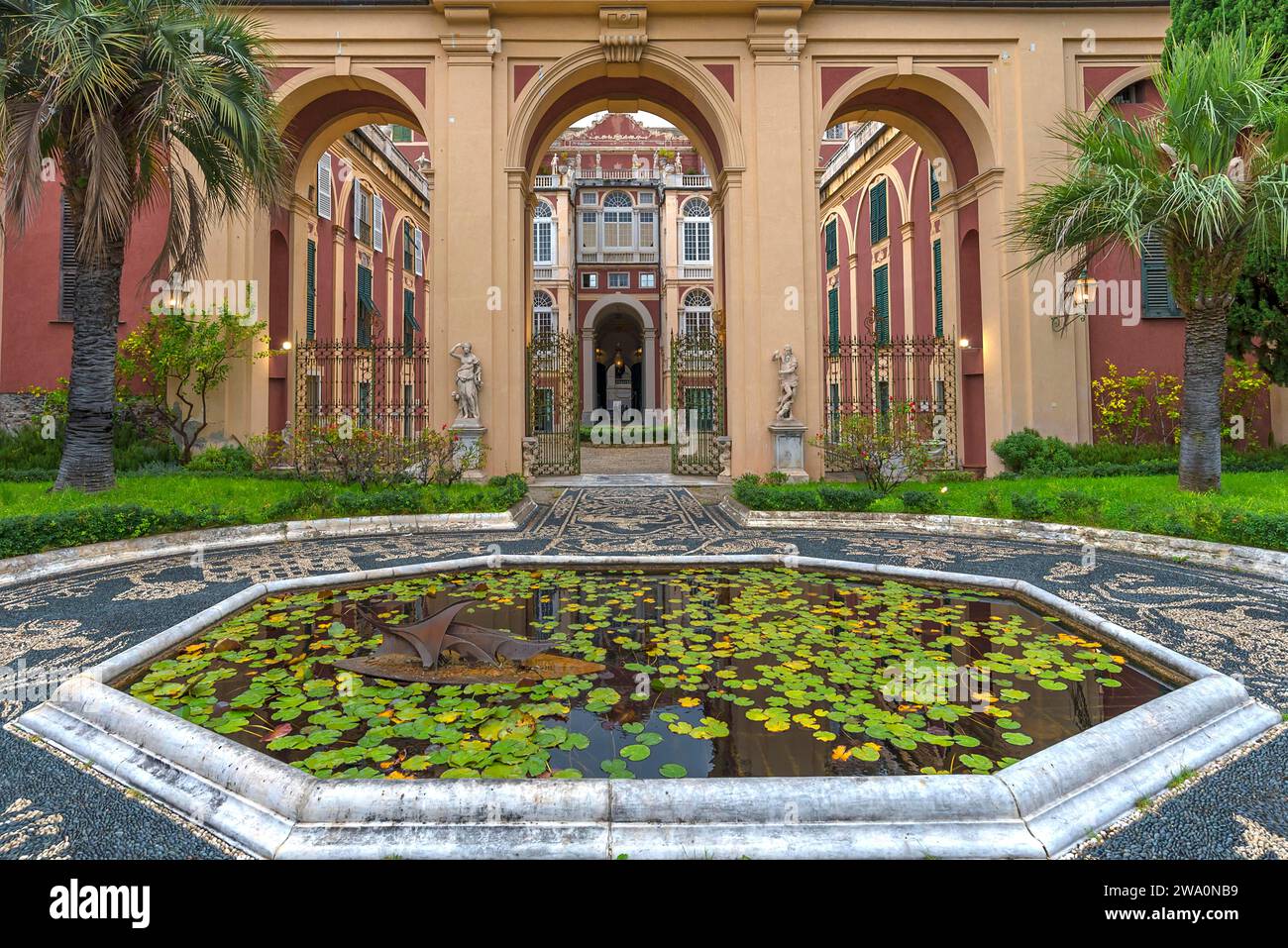 Pond in the garden of the Palazzo Reale, former baroque royal palace ...