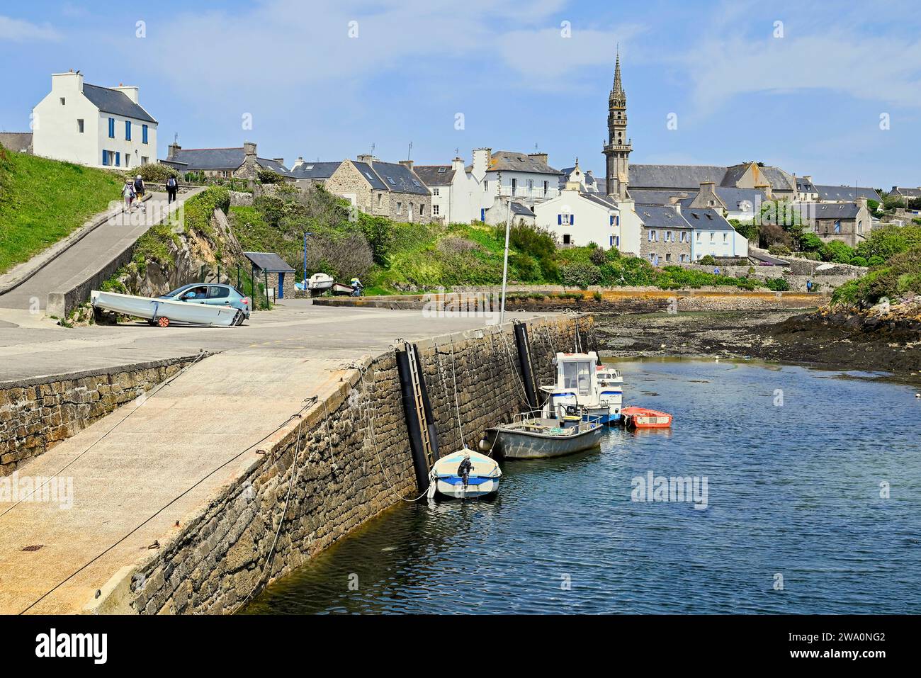 Quay wall in the harbour of Lampaul, Ouessant Island, Finistère ...