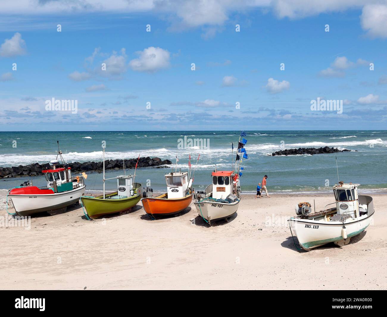 Fishing boats on the beach of Lonstrup, Lonstrup, Denmark, 22 07 2023 ...