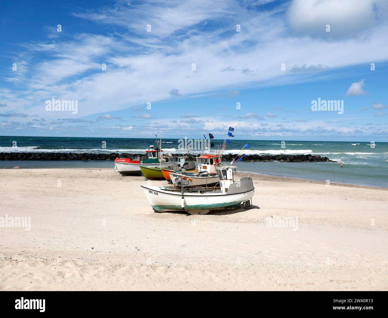 Fishing boats on the beach of Lonstrup, Lonstrup, Denmark, 22 07 2023 ...