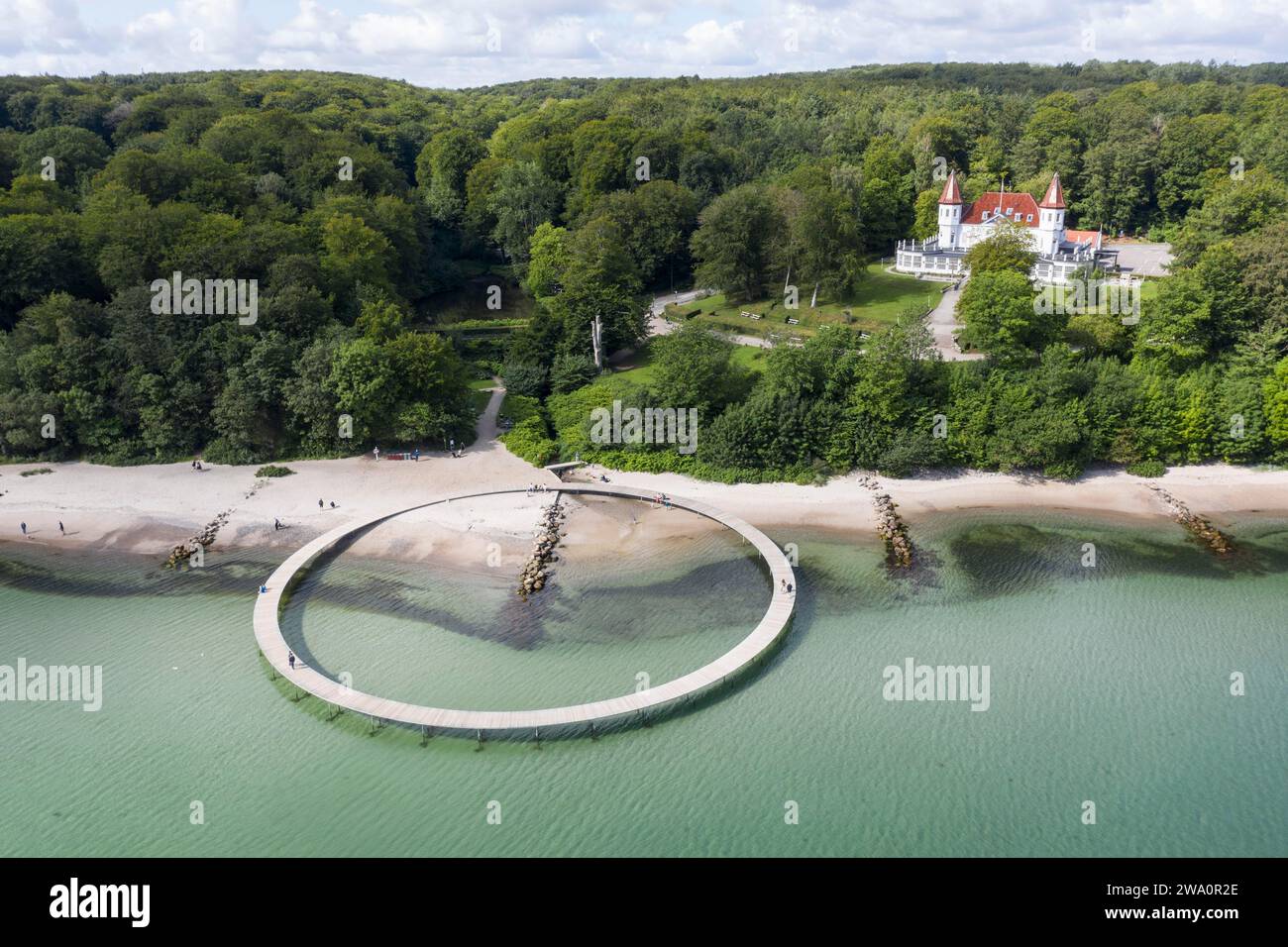 An aerial view shows people walking on the infinite bridge. The bridge ...