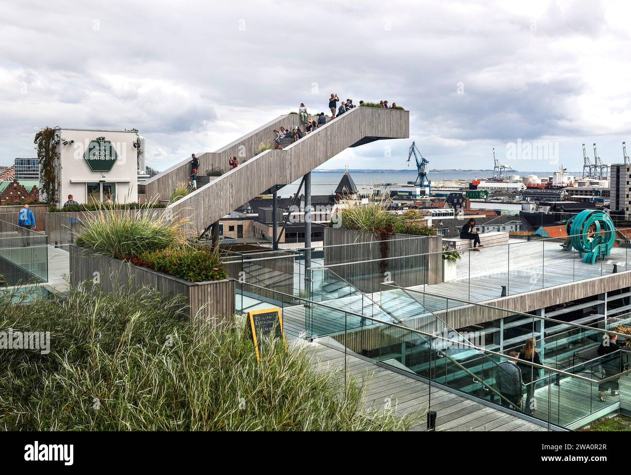 Visitors on the roof terrace of Salling department stores', Aarhus ...
