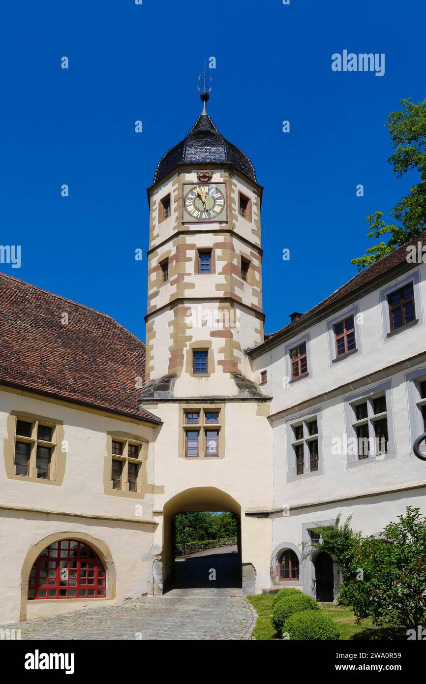 Haigerloch Castle in the Eyachtal valley, tower with clock, 1580 ...