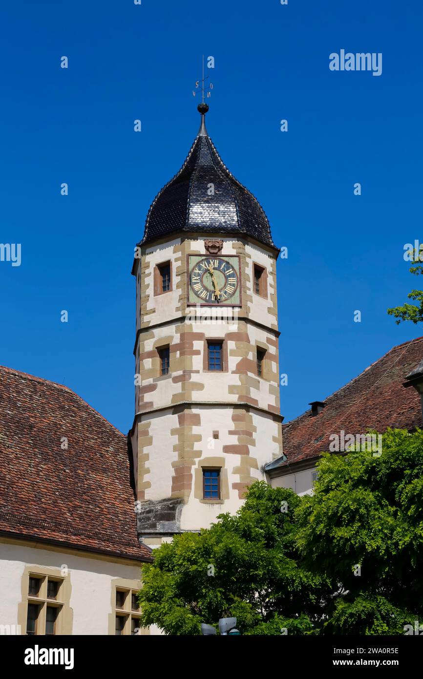 Haigerloch Castle in the Eyachtal valley, tower with clock, 1580 ...