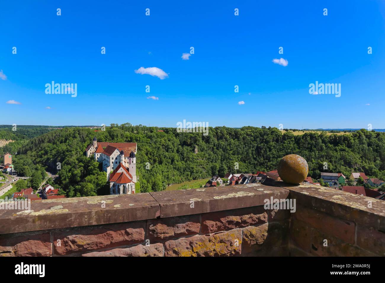 View from the Roman tower to Haigerloch Castle in the Eyachtal, wall of ...