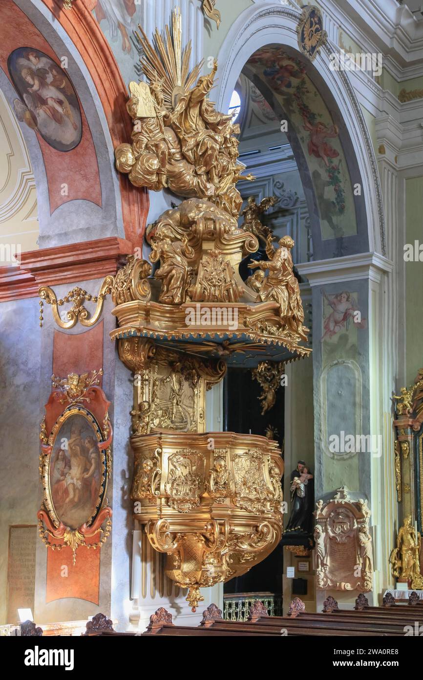 Pulpit. baroque parish church of St. Veit or Wachau Cathedral, old town ...