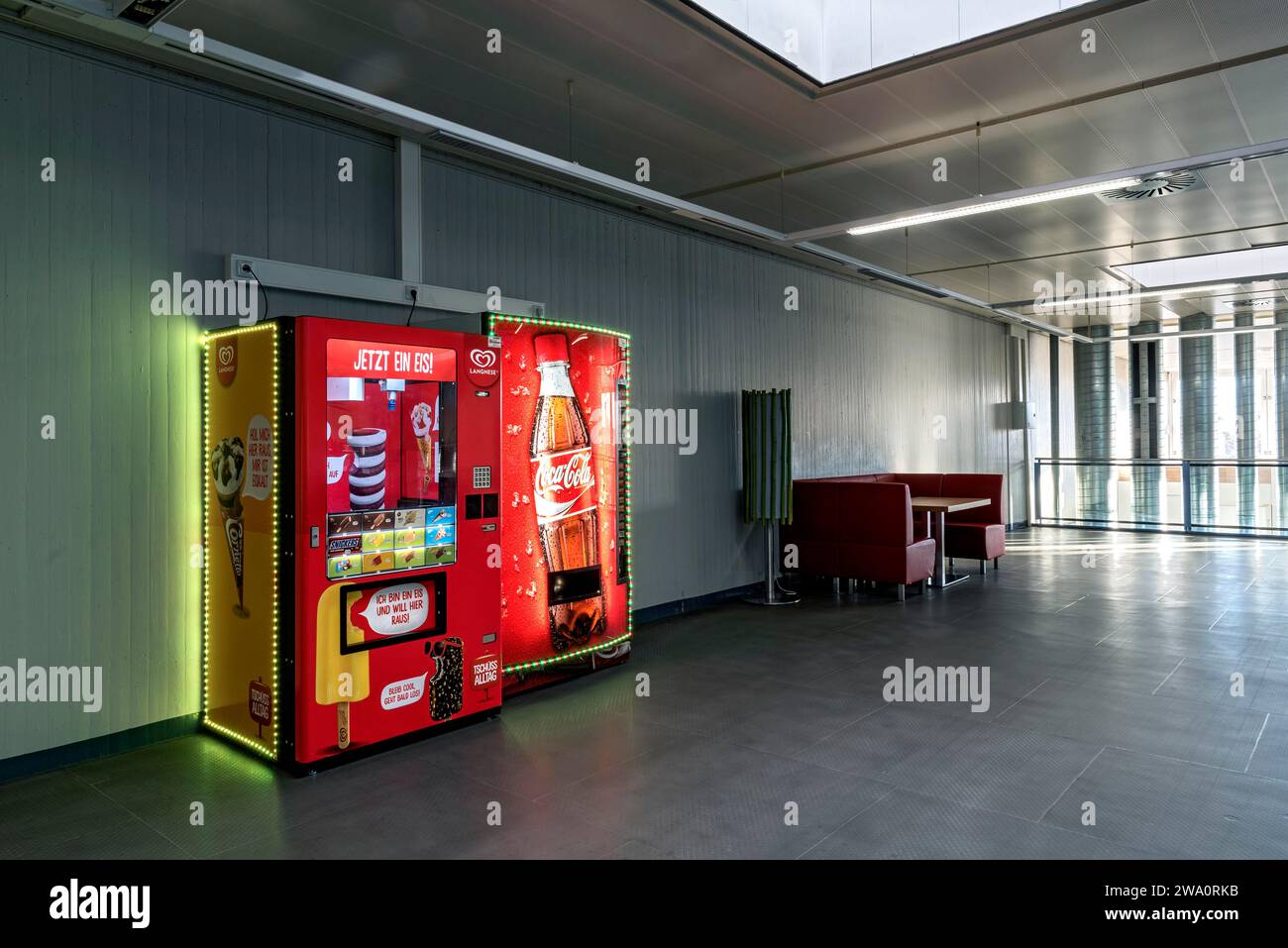 Vending machines for Langnese ice cream and Coca-Cola soft drinks in a ...