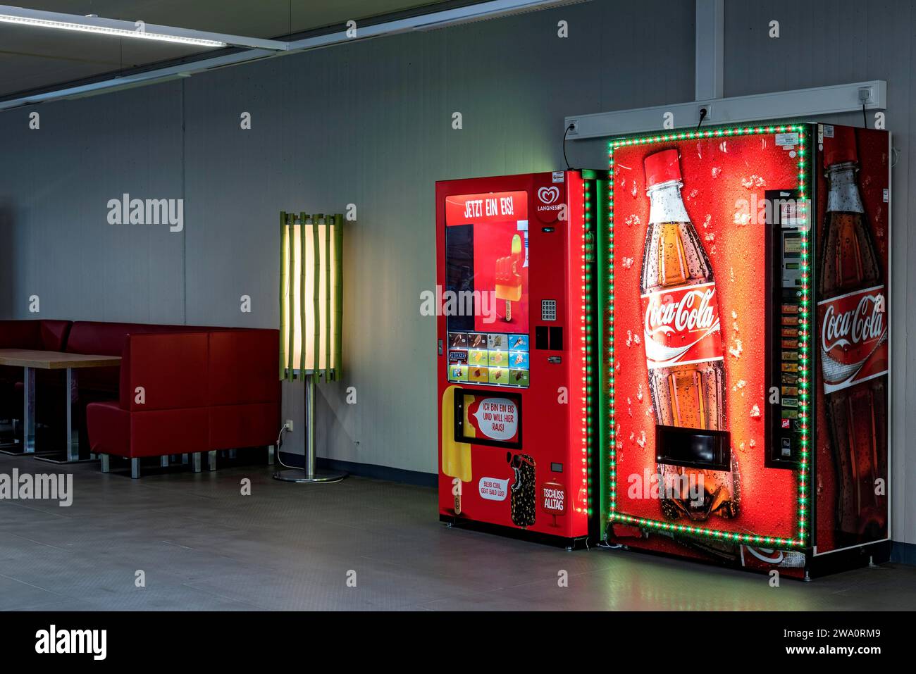 Vending machines for Langnese ice cream and Coca-Cola soft drinks in a ...