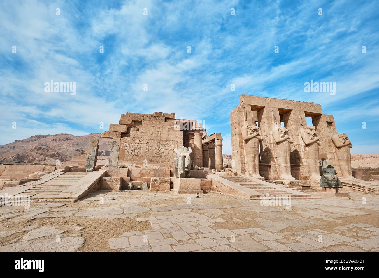 Luxor, Egypt - December 2023: The Ramesseum is the memorial temple or ...
