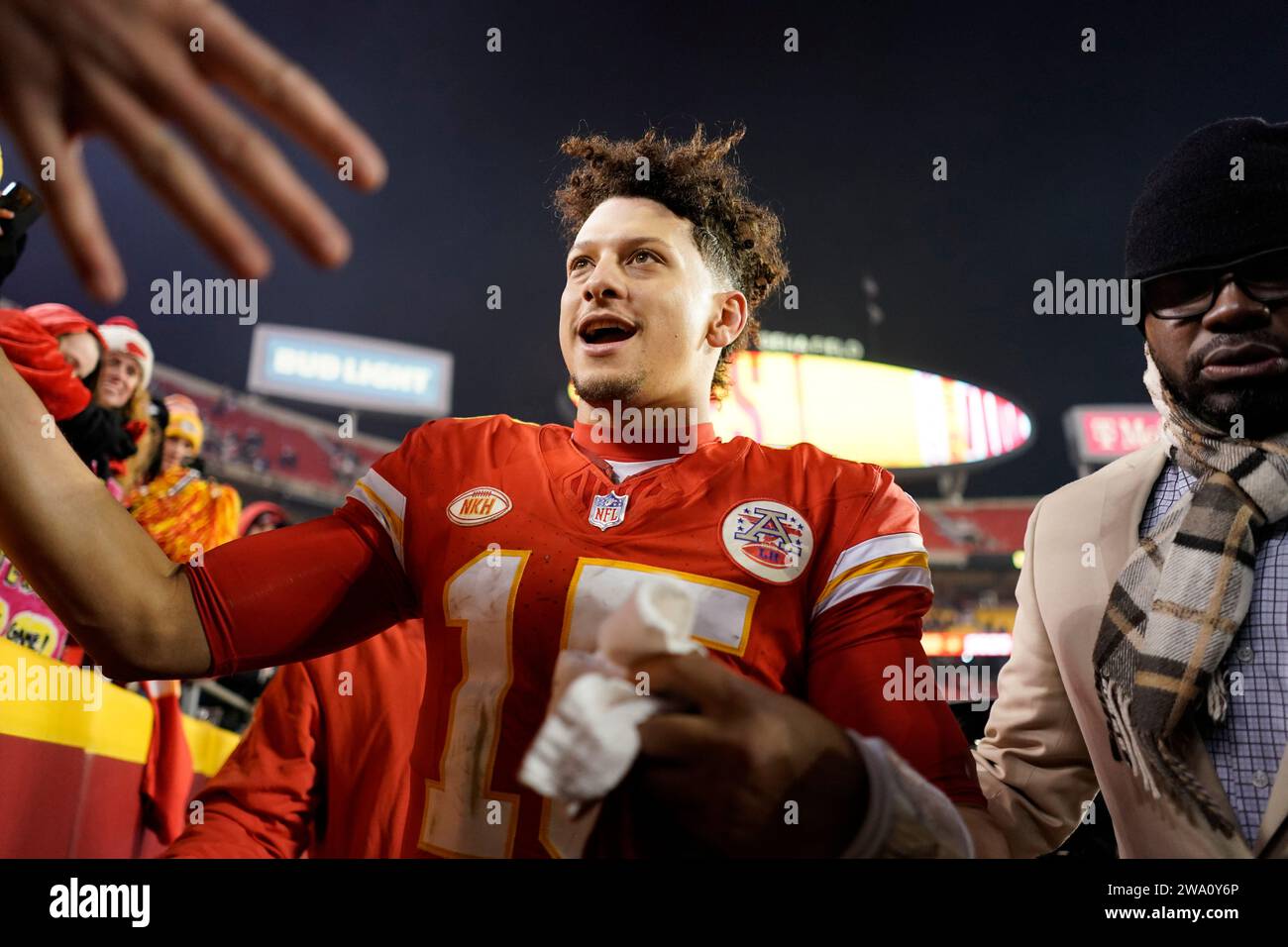 Kansas City Chiefs quarterback Patrick Mahomes celebrates following an ...