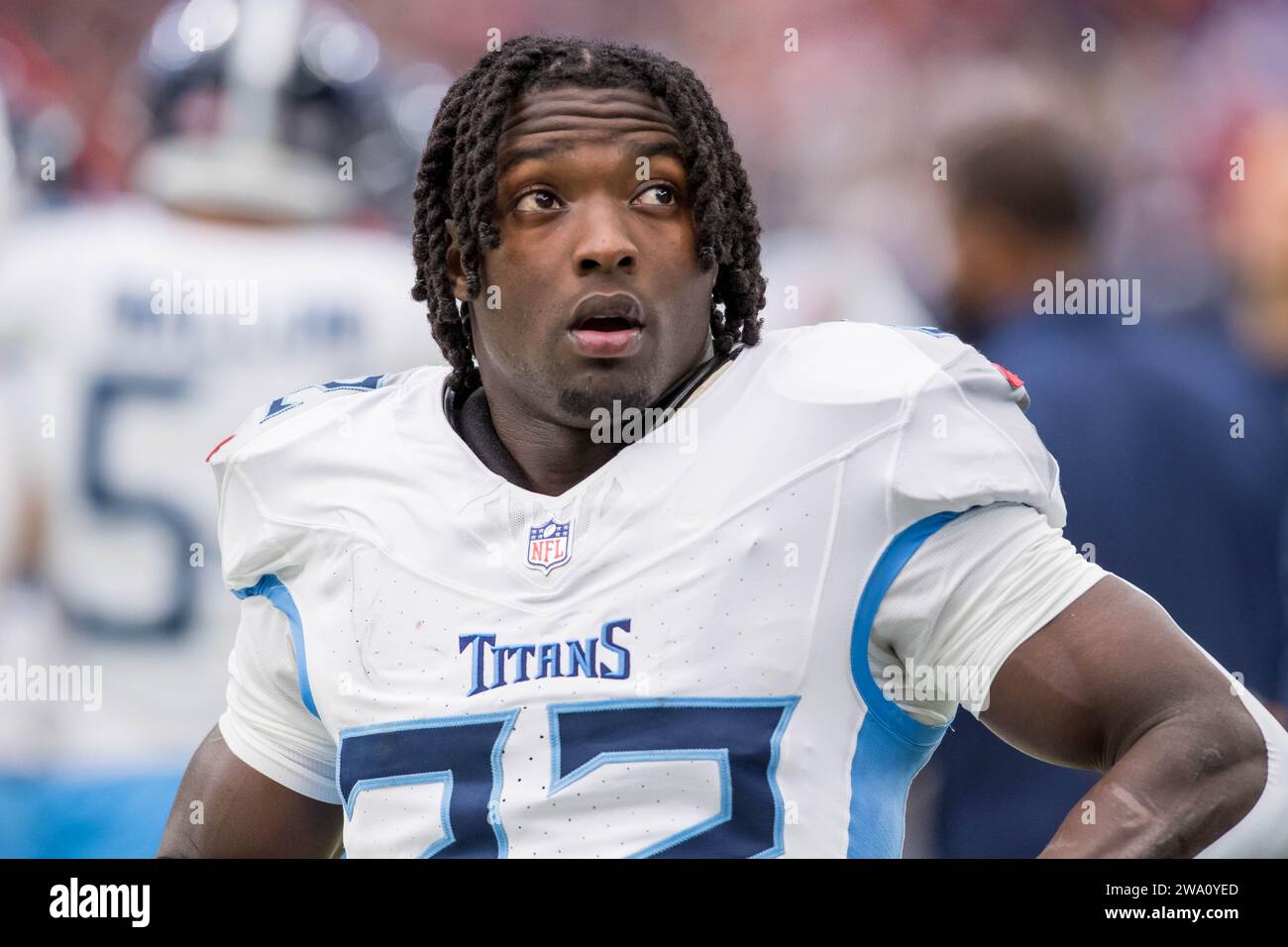 Houston, TX, USA. 31st Dec, 2023. Tennessee Titans running back Tyjae ...