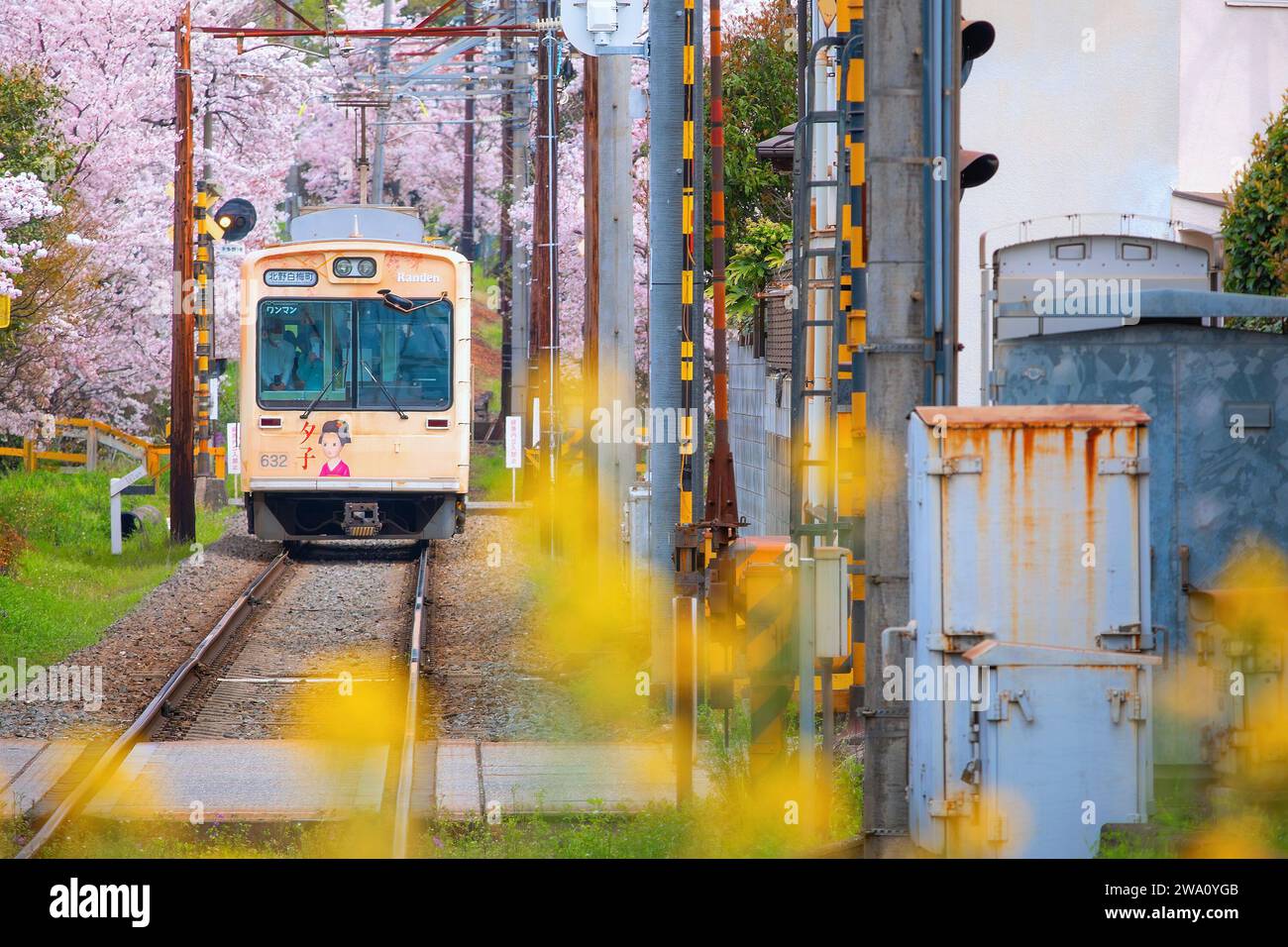 Kyoto, Japan - March 31 2023: Keifuku Tram is operated by Keifuku ...
