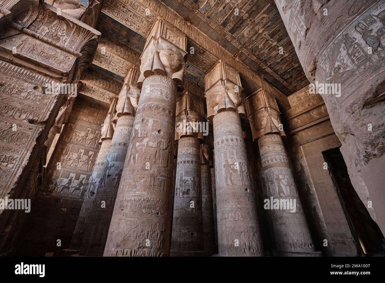 Qena, Egypt - December 27 2023: Columns of the Hypostyle Hall in Temple ...