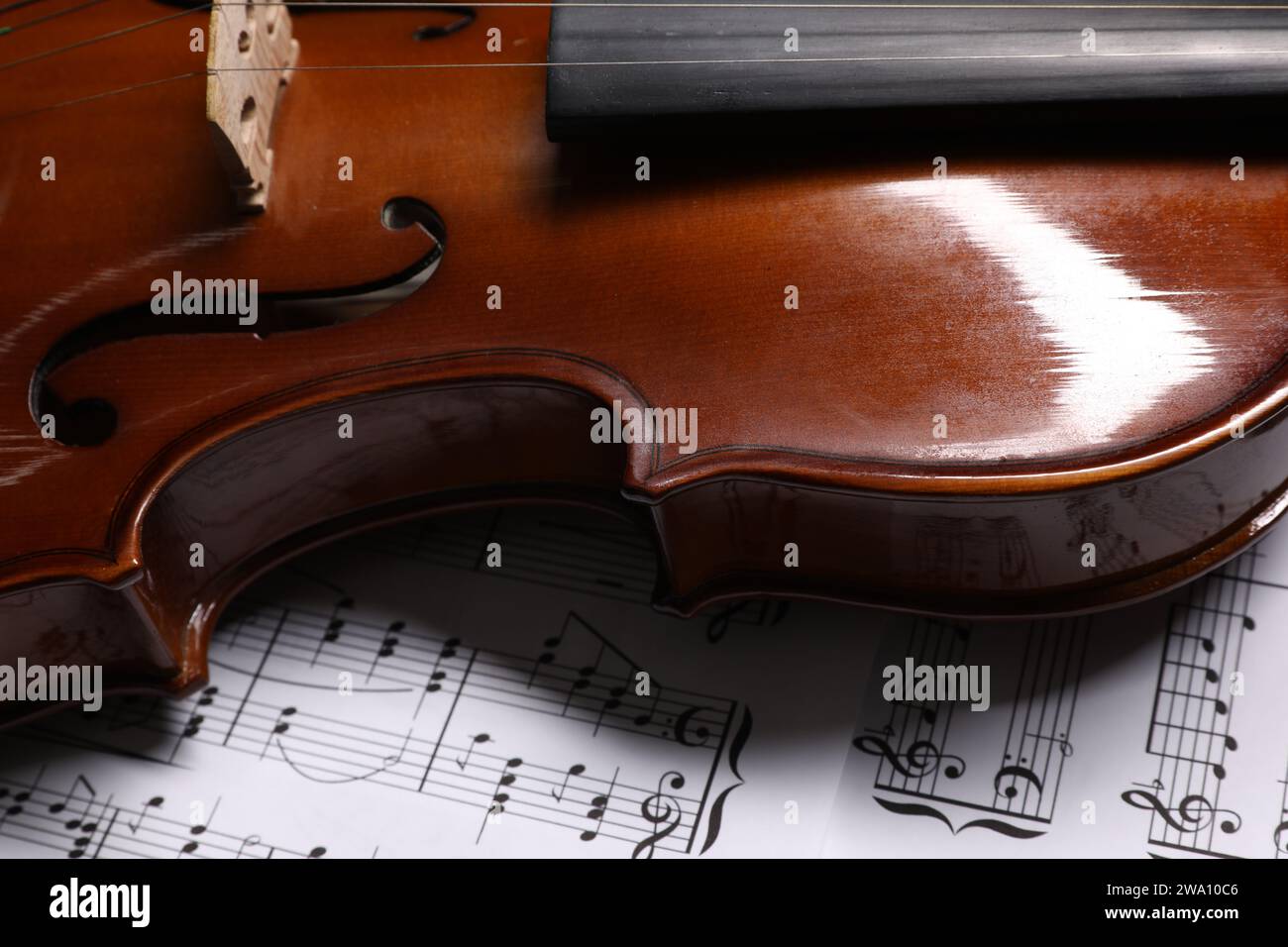Classic violin on music sheets, closeup view Stock Photo - Alamy