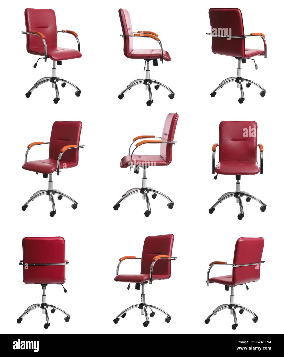 Red leather office chair isolated on white, set Stock Photo - Alamy