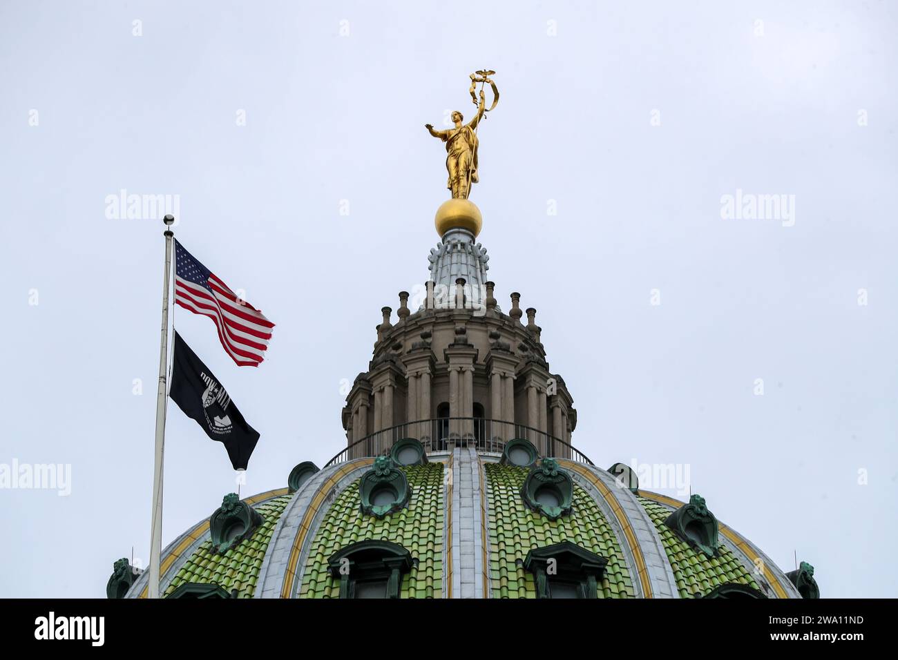 Harrisburg, United States. 31st Dec, 2023. The gilded bronze statue of ...