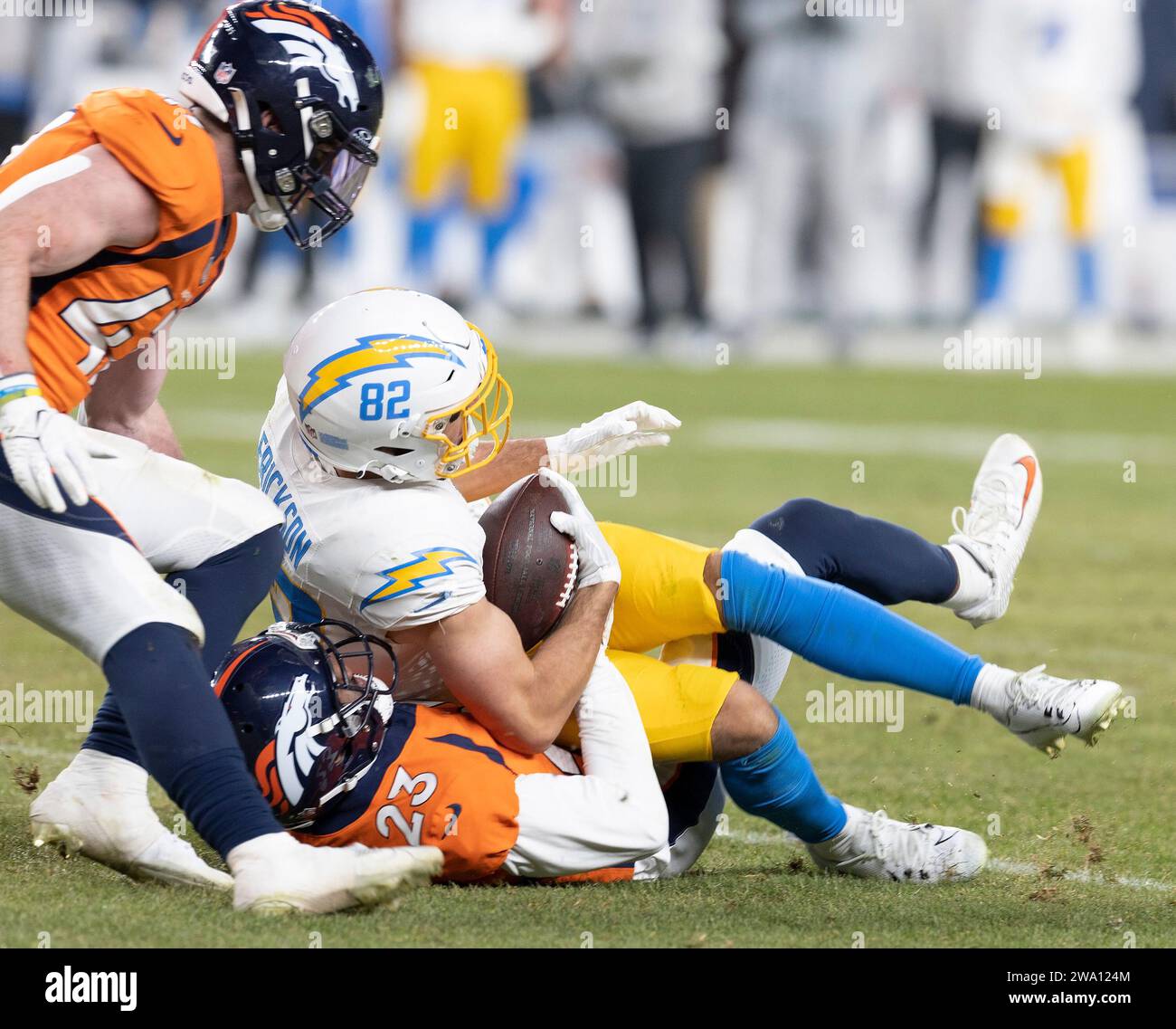 Denver, Colorado, USA. 31st Dec, 2023. Chargers WR ALEX ERICKSON gets ...