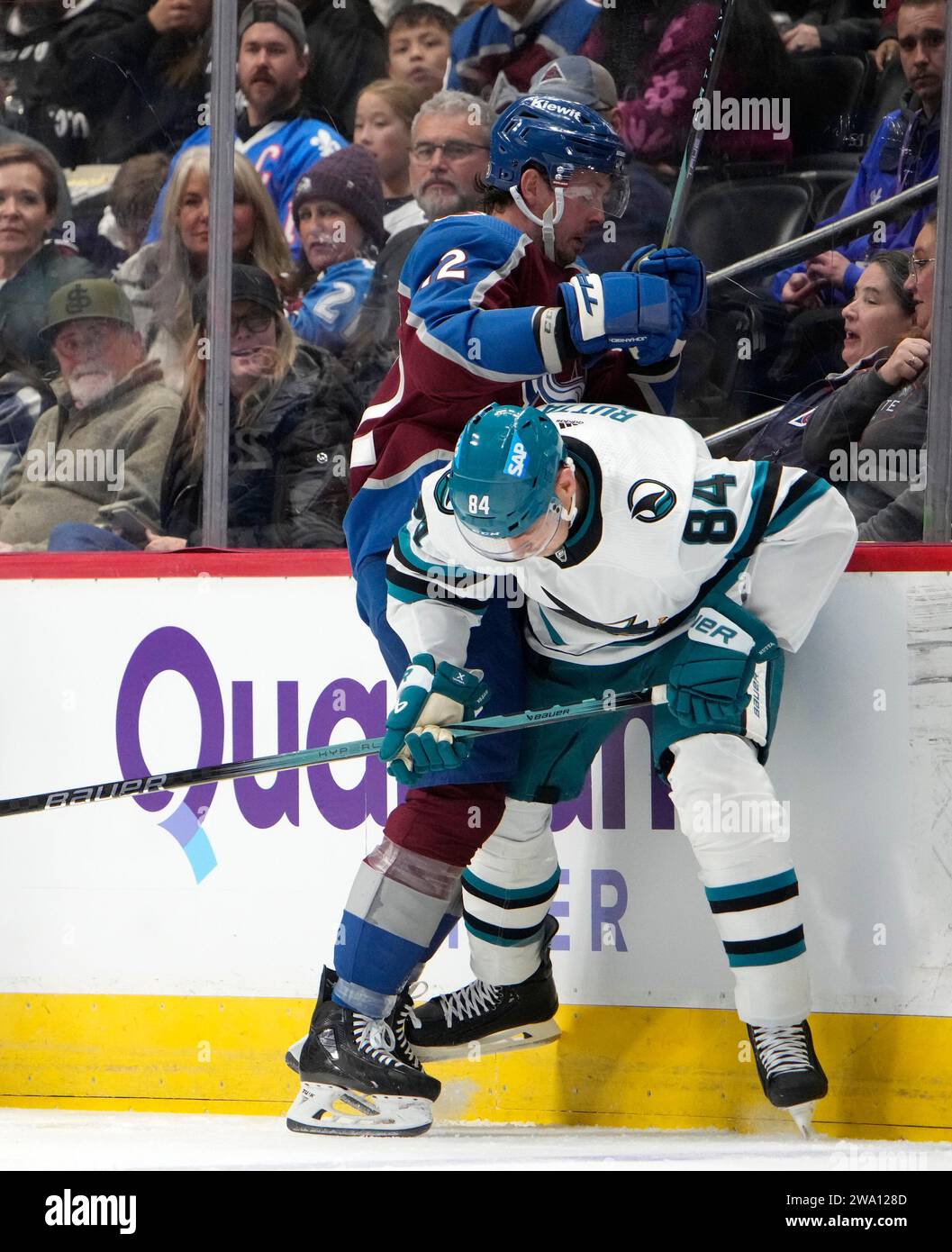 Colorado Avalanche center Ryan Johansen, top, and San Jose Sharks ...