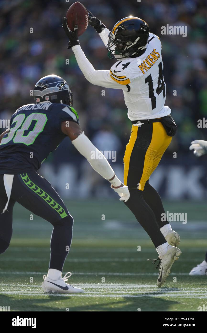 Pittsburgh Steelers wide receiver George Pickens (14) catches the ball ...