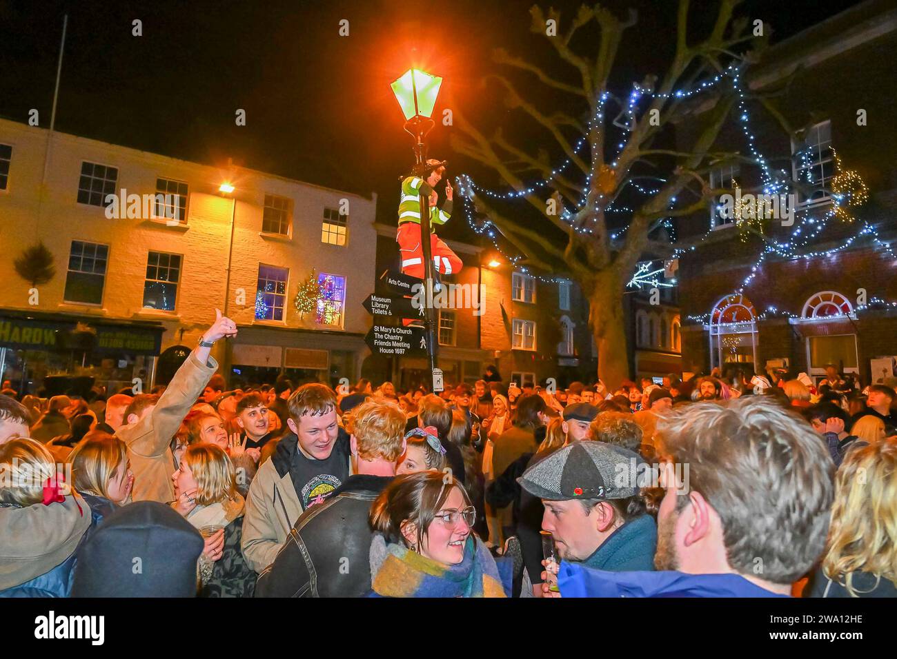 Bridport, Dorset, UK. 1st January 2024. New Years Eve revellers welcome ...
